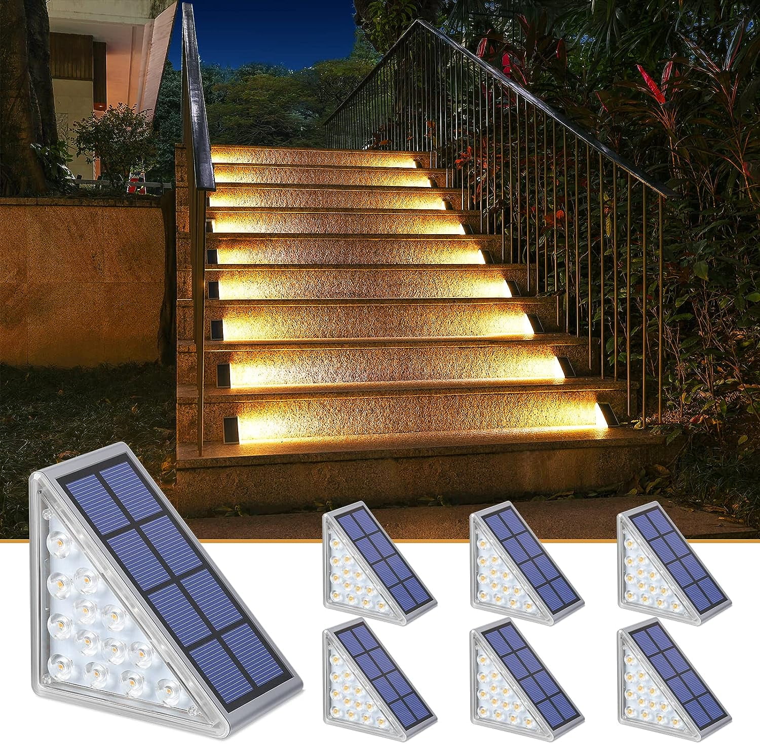 Elemore 6-Pack Solar Stair Lights, Waterproof IP67, Outdoor Step Lights ...