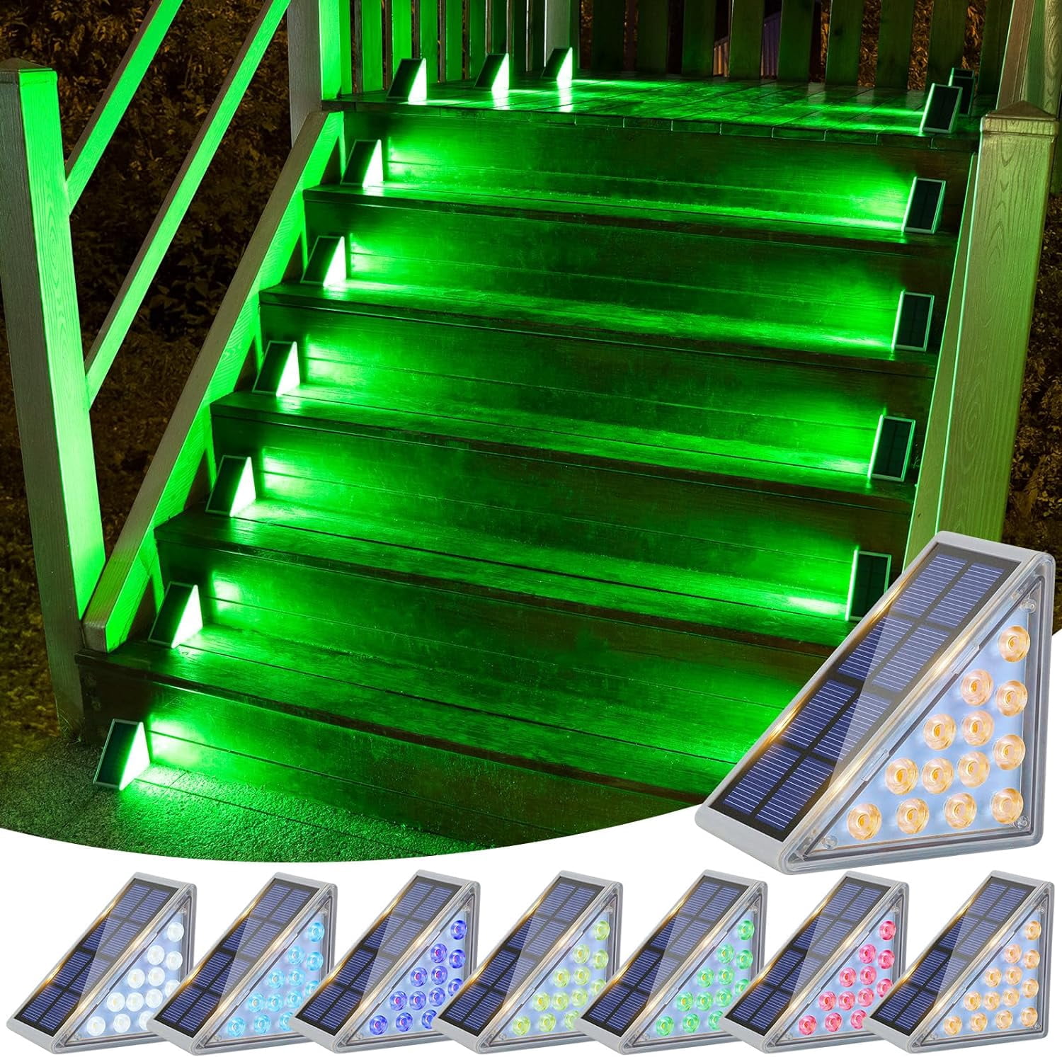Solar Stair Lights 8 Pack, 7 Fixed Colors, Solar Step Lights Outdoor ...