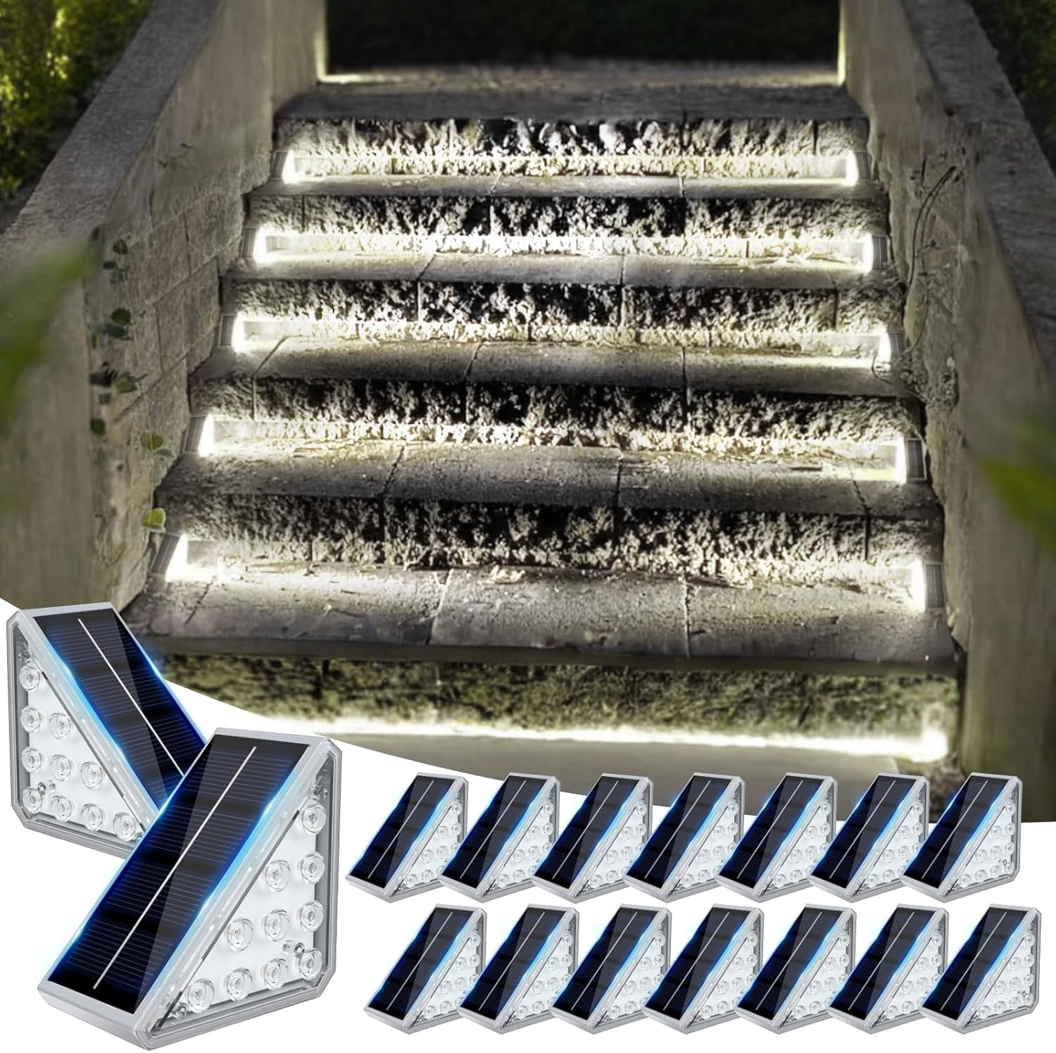 Solar Stair Lights Outdoor Waterproof Auto On Off, 16 Pack Solar Step ...