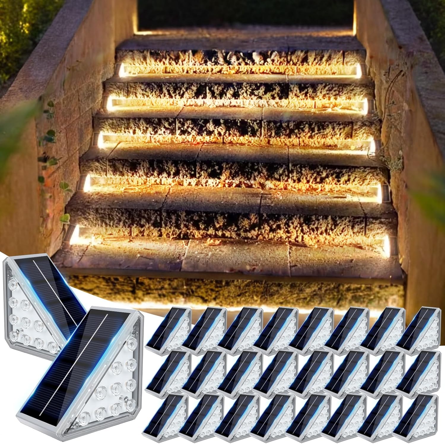 Solar Stair Lights Outdoor Waterproof Auto On Off, 24 Pack Solar Step ...