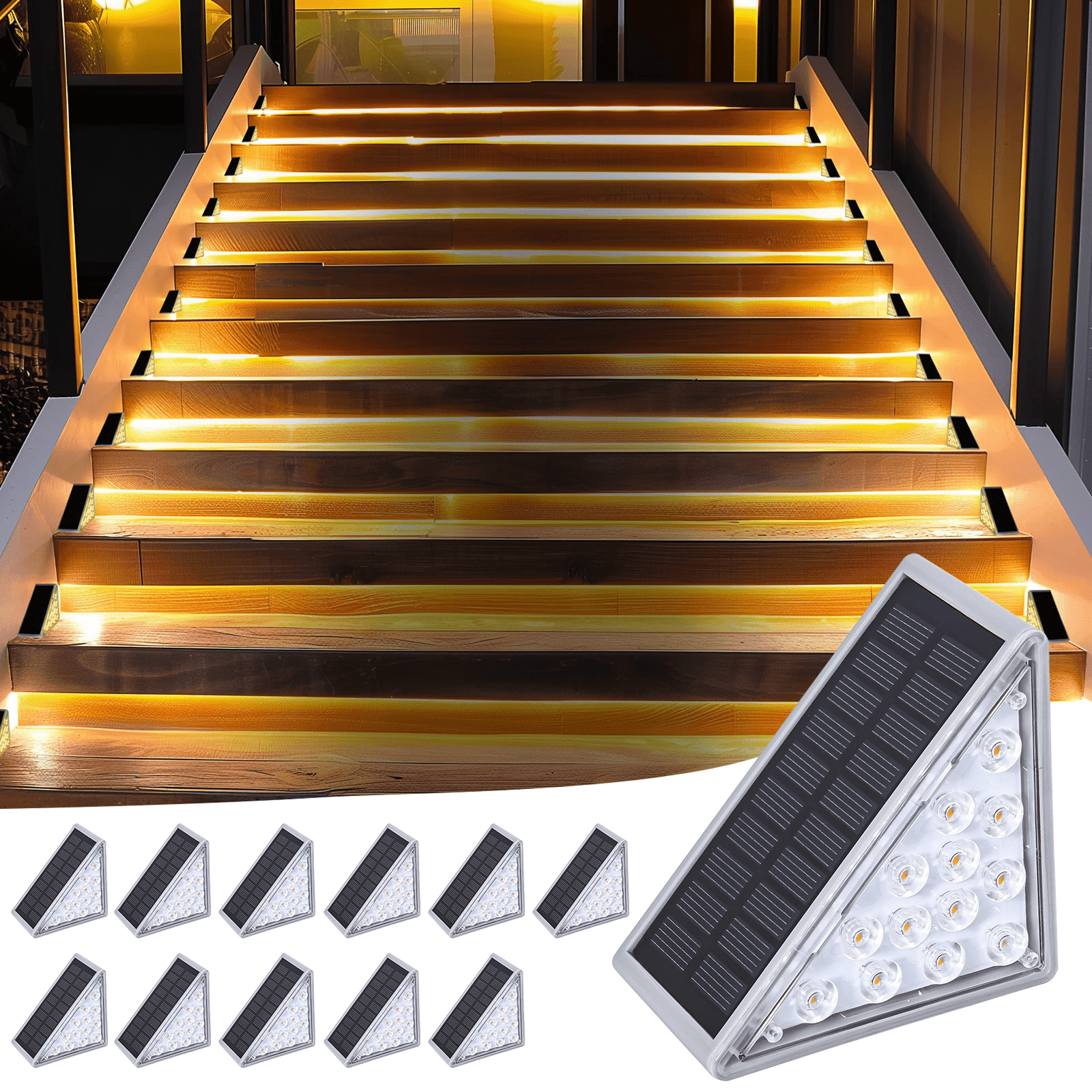 Solar Stair Lights Outdoor Waterproof IP67,12 Pack Warm White Step ...
