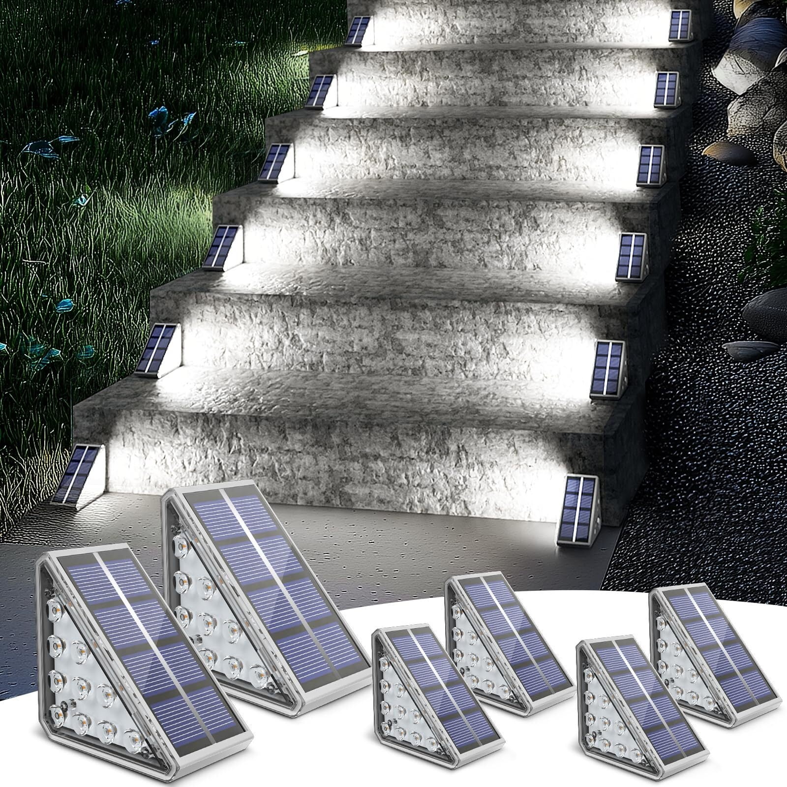 Solar Stair Lights Outdoor Waterproof IP67,6 Pack Solar Step Lights for ...
