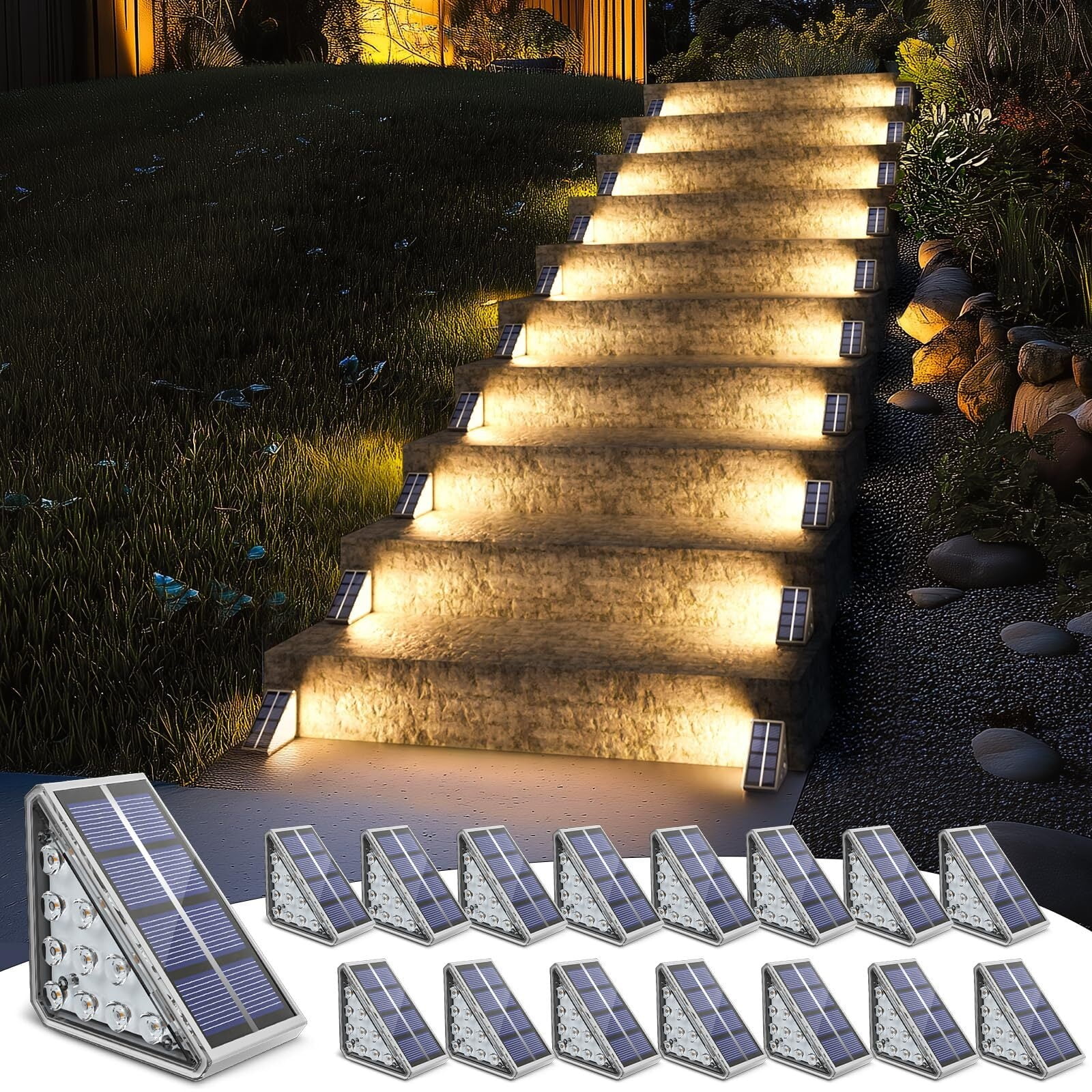 Solar Stair Lights Outdoor Waterproof IP67,6 Pack Solar Step Lights for ...