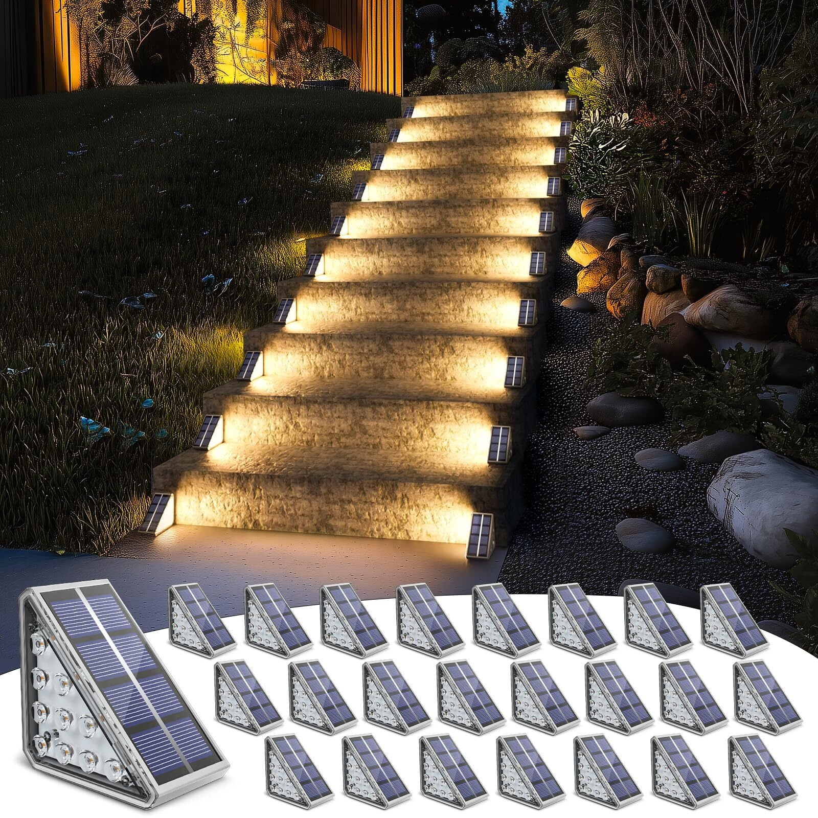 Solar Stair Lights Outdoor Waterproof IP67,6 Pack Solar Step Lights for ...