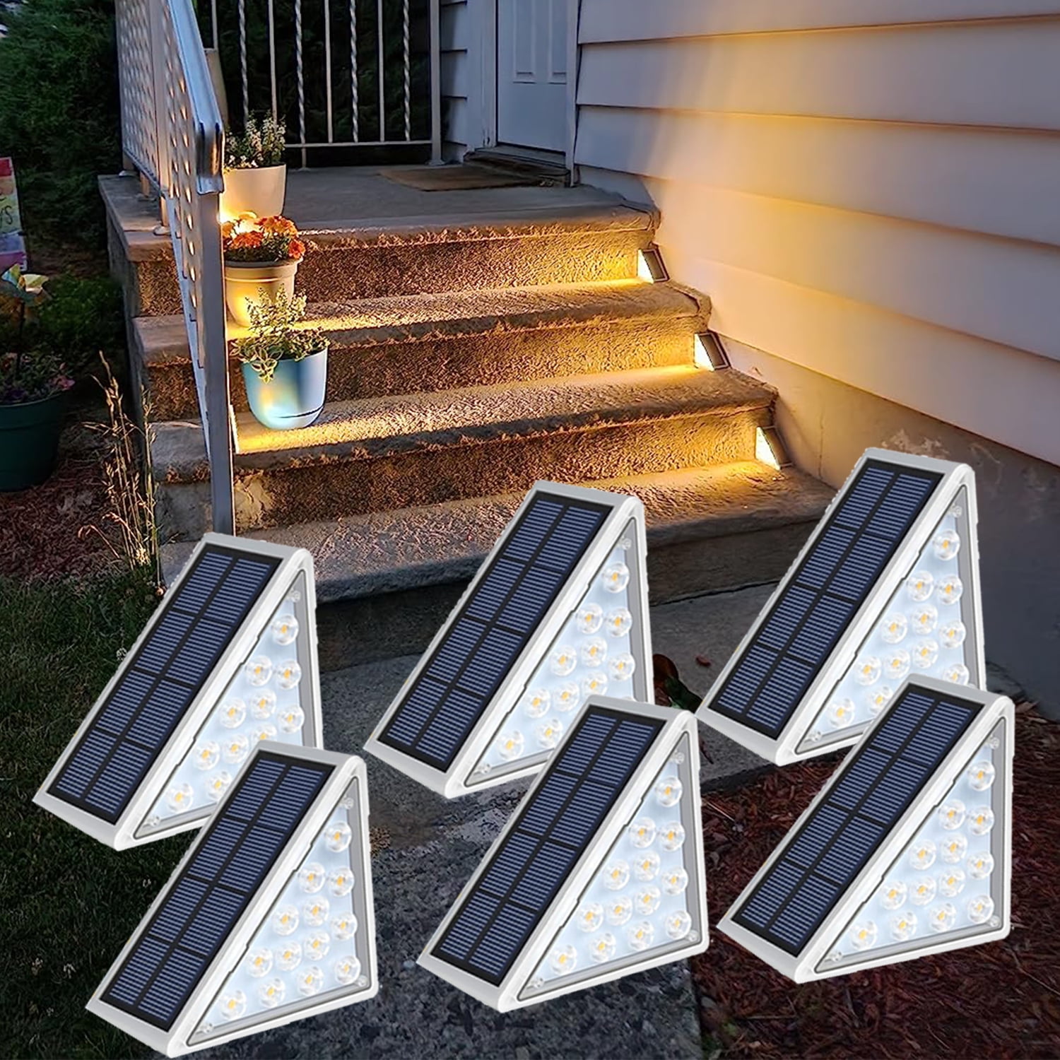 Solar Stair Lights Outdoor Waterproof IP67, 6 Pack Warm White Step ...