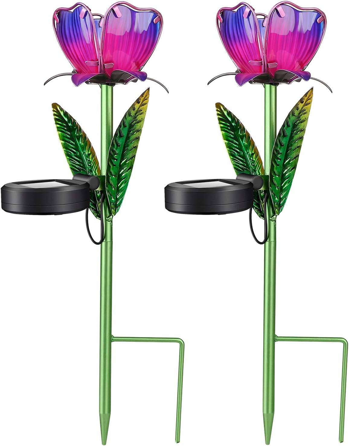 Solar Stake Lights Outdoor Glass Flower Stakes with LED Panel,Garden ...