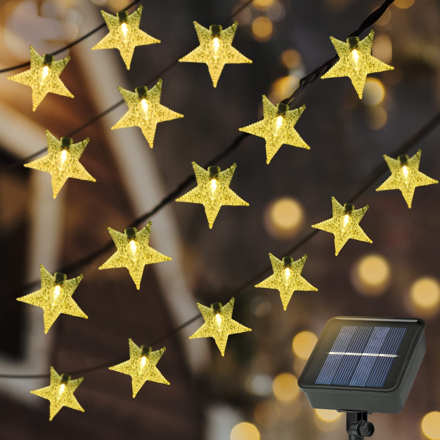 Solar Star String Lights 23Ft 50 LEDs Star Fairy Lights with 8 Lighting ...