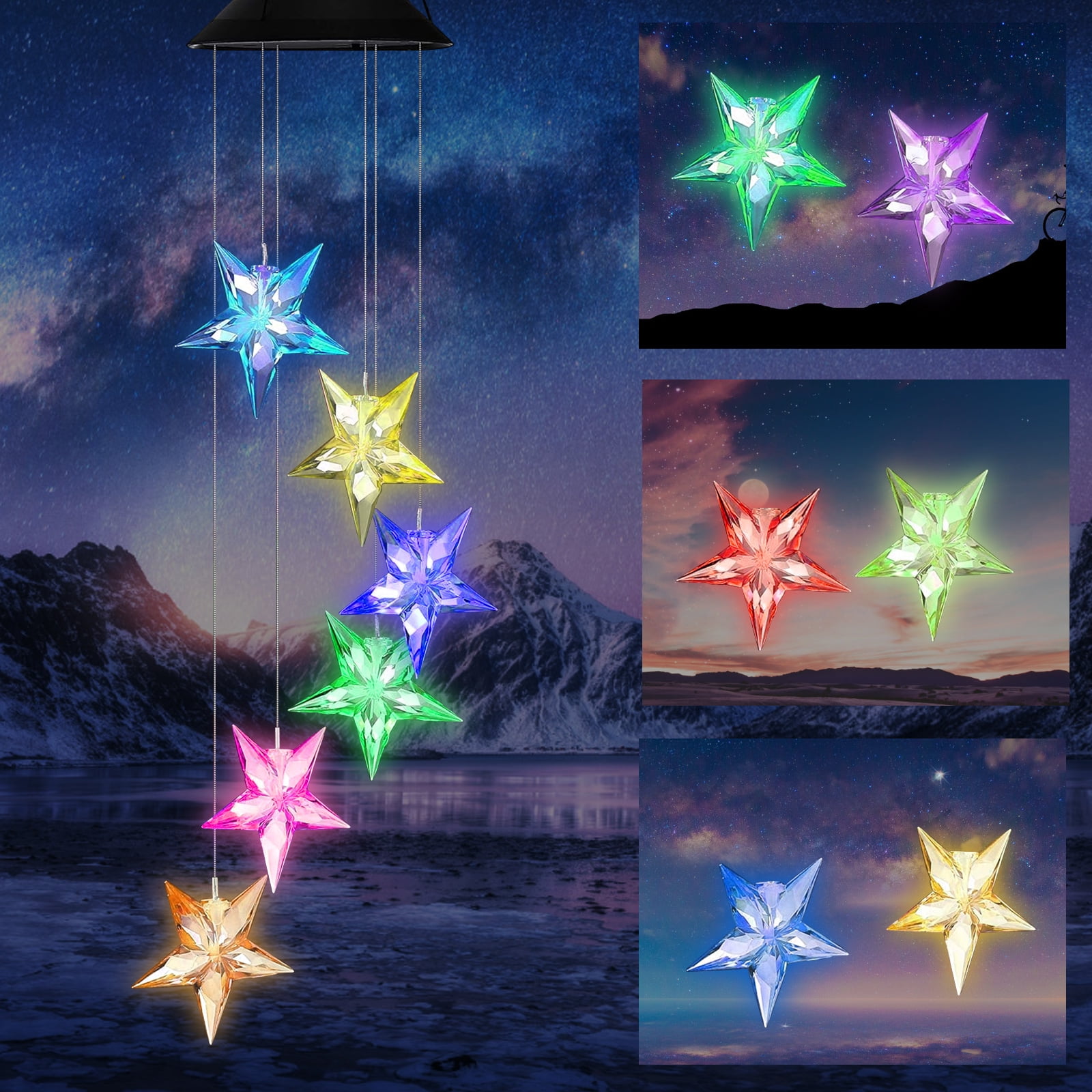 Solar Star Wind Chime, Outdoor LED Star Wind Chimes Yard Decor ...