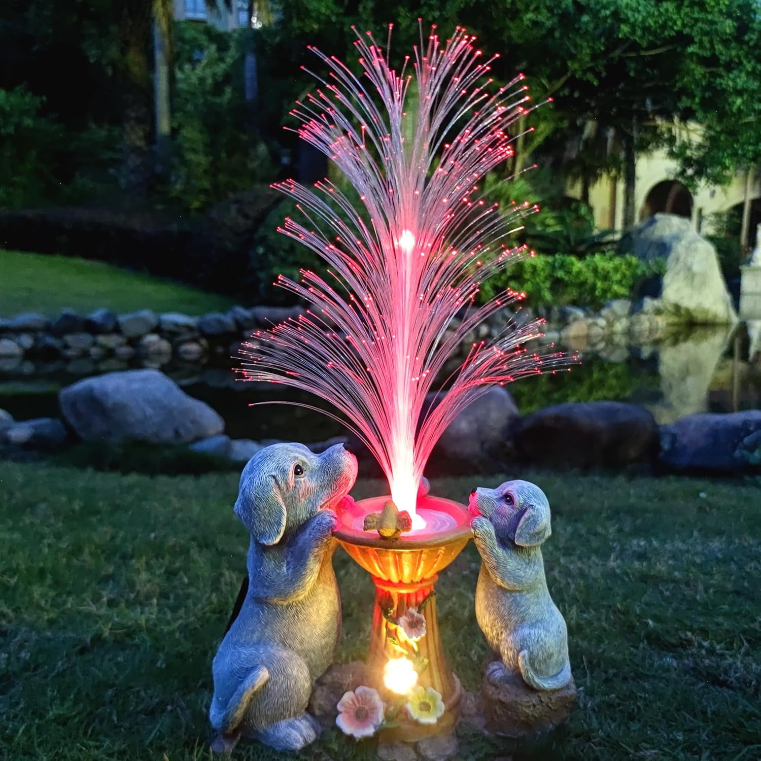 Solar Statues Garden Decor with Lights - Dogs Figurines Lights and ...