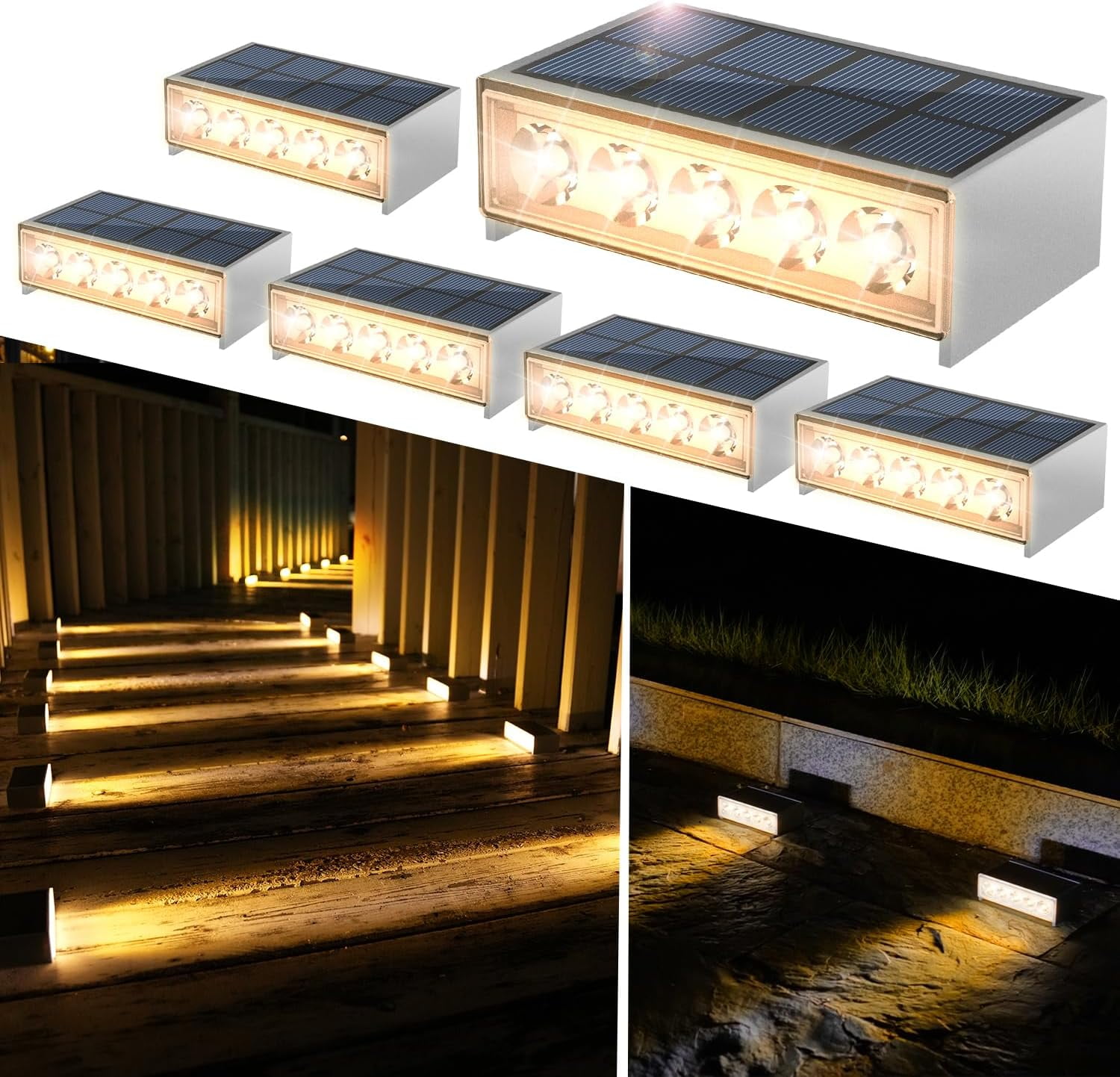 Solar Step Light Outdoor, 6 Pack Solar Deck Light, 3000K Warm White ...