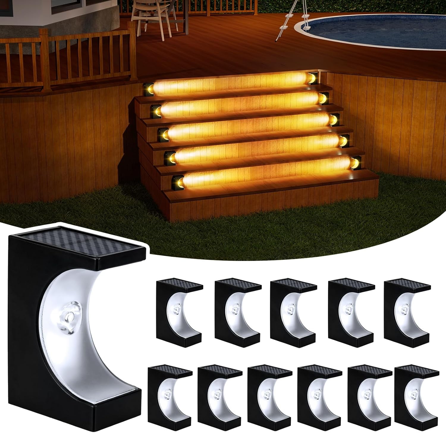 Solar Step Lights - 12 Pack Bright Outdoor Waterproof Solar Stairs Deck ...