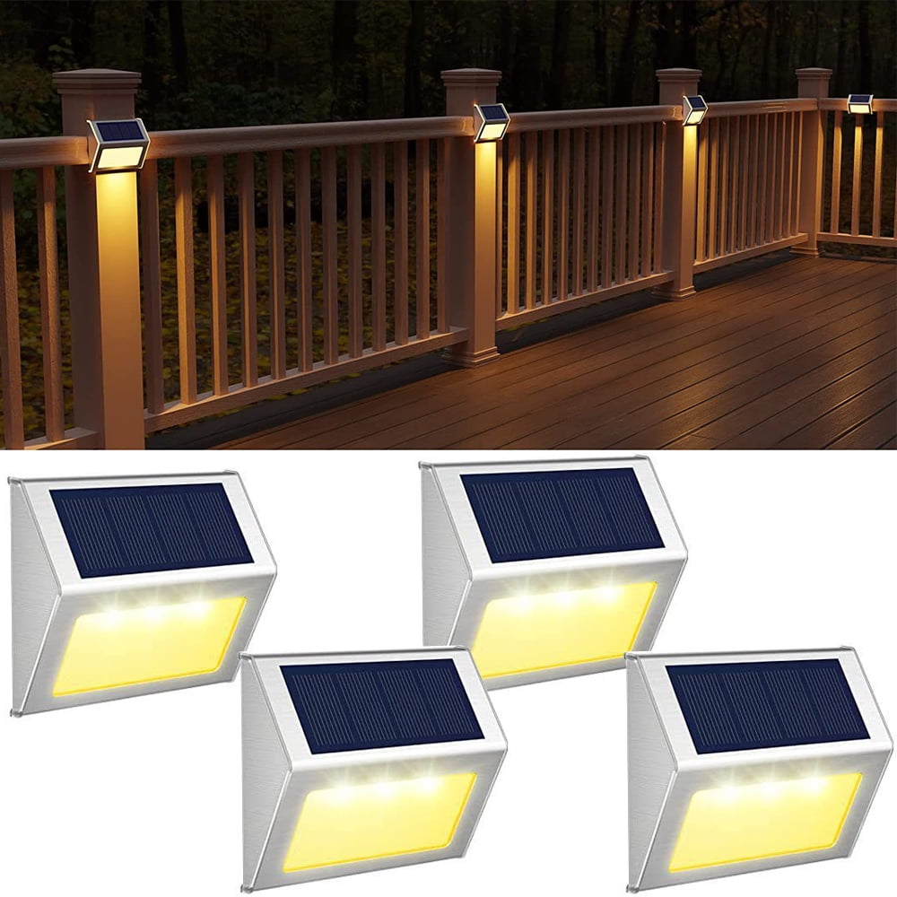 Solar Step Lights, 4 Pack Solar Stair Lights, Outdoor Fence Lighting ...
