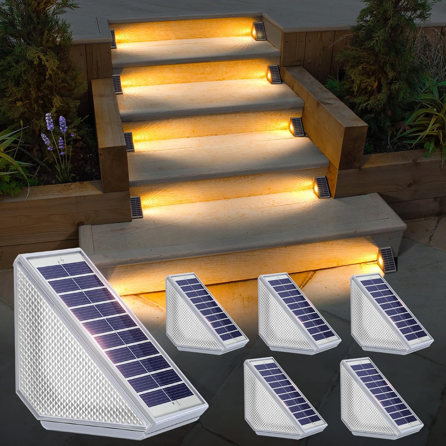 Solar Step Lights 6 Pack, 8 Solid Colors and 2 RGB Color Changing Modes ...