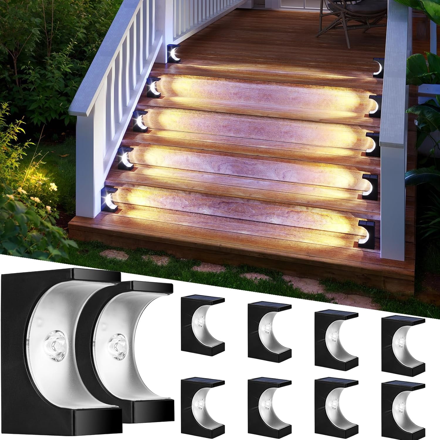 Solar Step Lights 6 Pack, Stair Lights Outdoor Waterproof IP65, LED ...