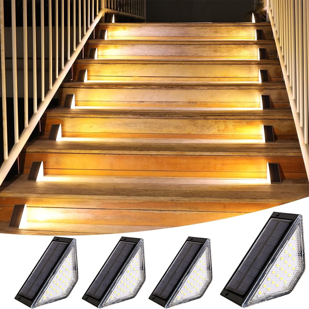 Solar Step Lights Outdoor Waterproof, 24 LEDs Outdoor Stair Lights ...