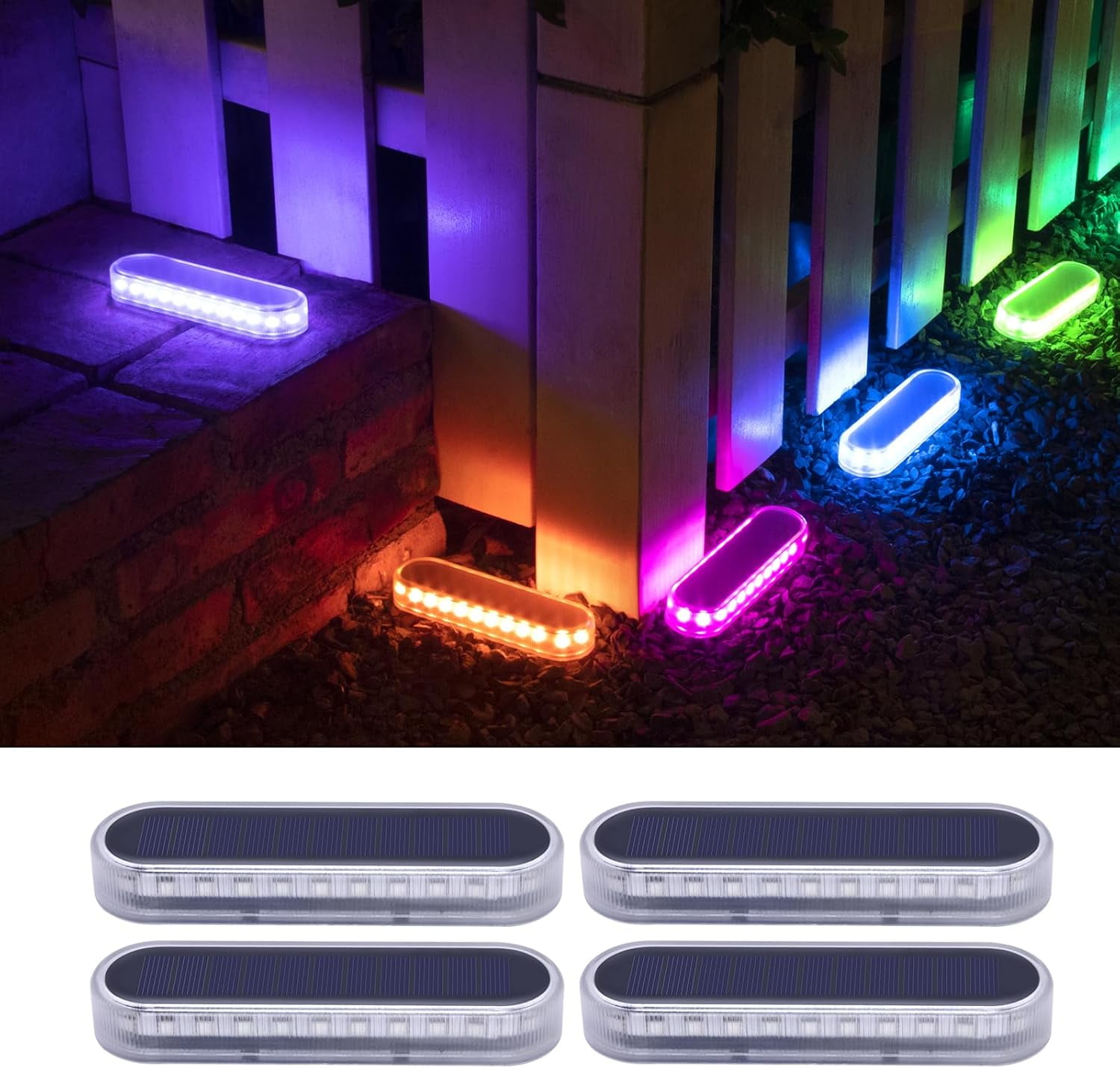 Solar Step Lights Outdoor Waterproof LED, RGB Color Changing Stick on ...
