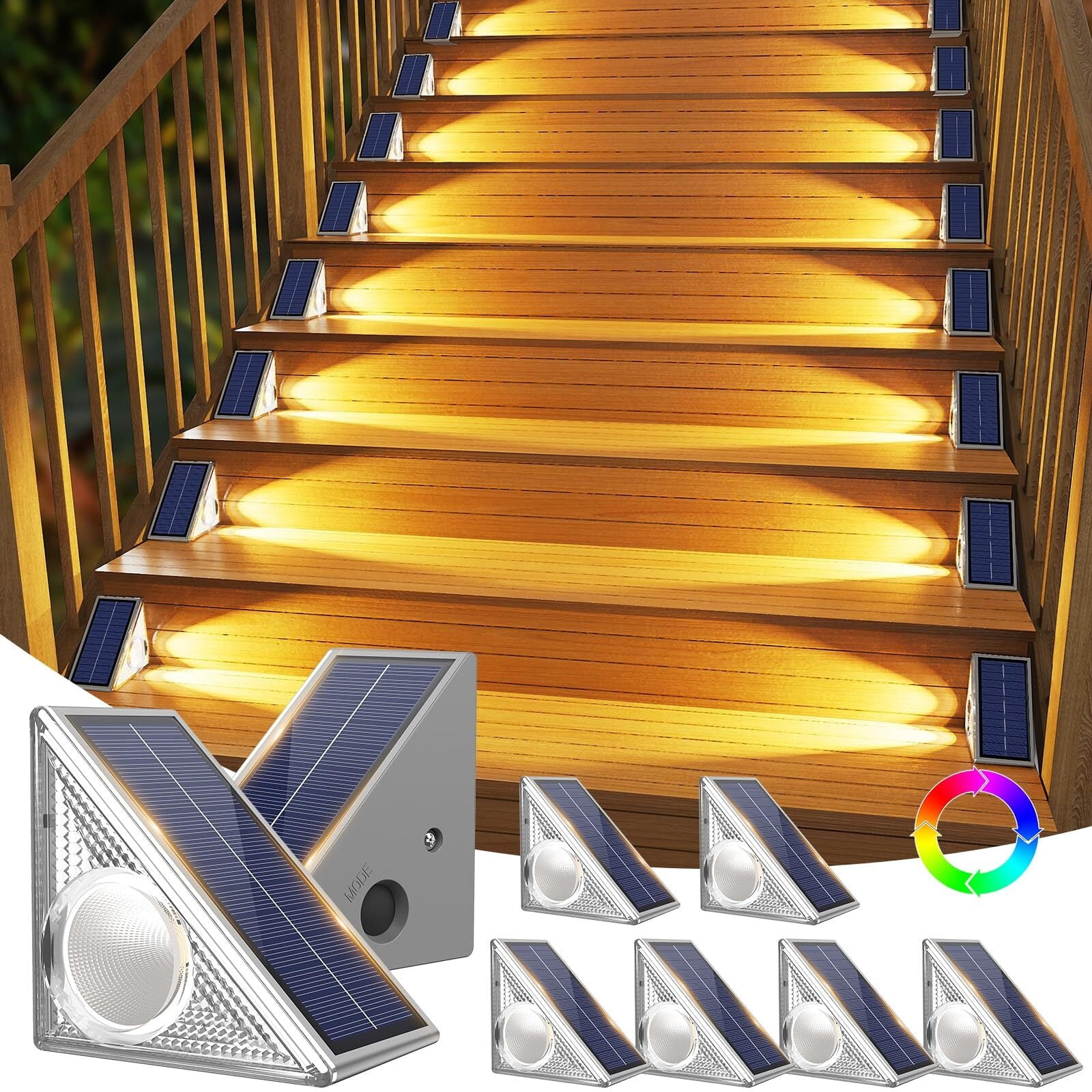 Solar Step Lights for Outside,10 Modes Lighting Solar Stair Lights ...