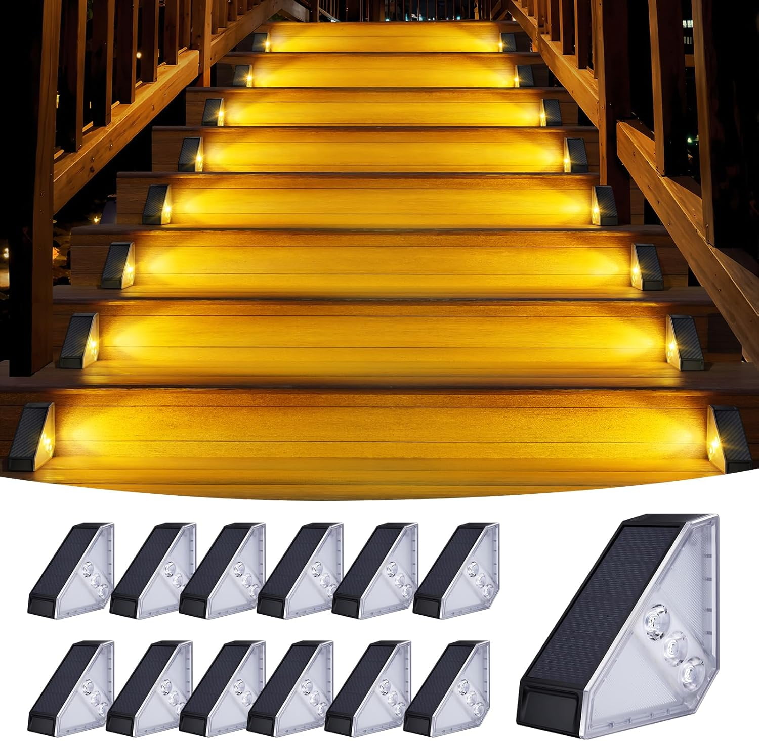 Solar Step Lights for Outside,12 Pack Solar Stair Lights Outdoor ...