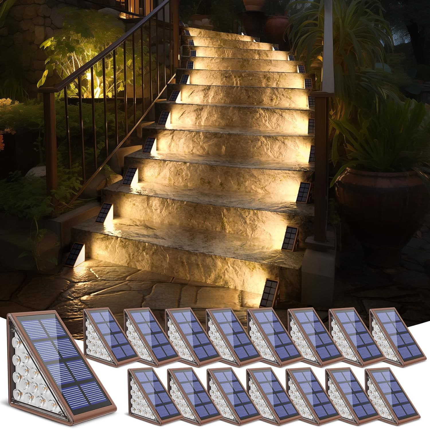 Solar Step Lights for Outside,16 Pack Warm White Solar Step Lights IP67 ...