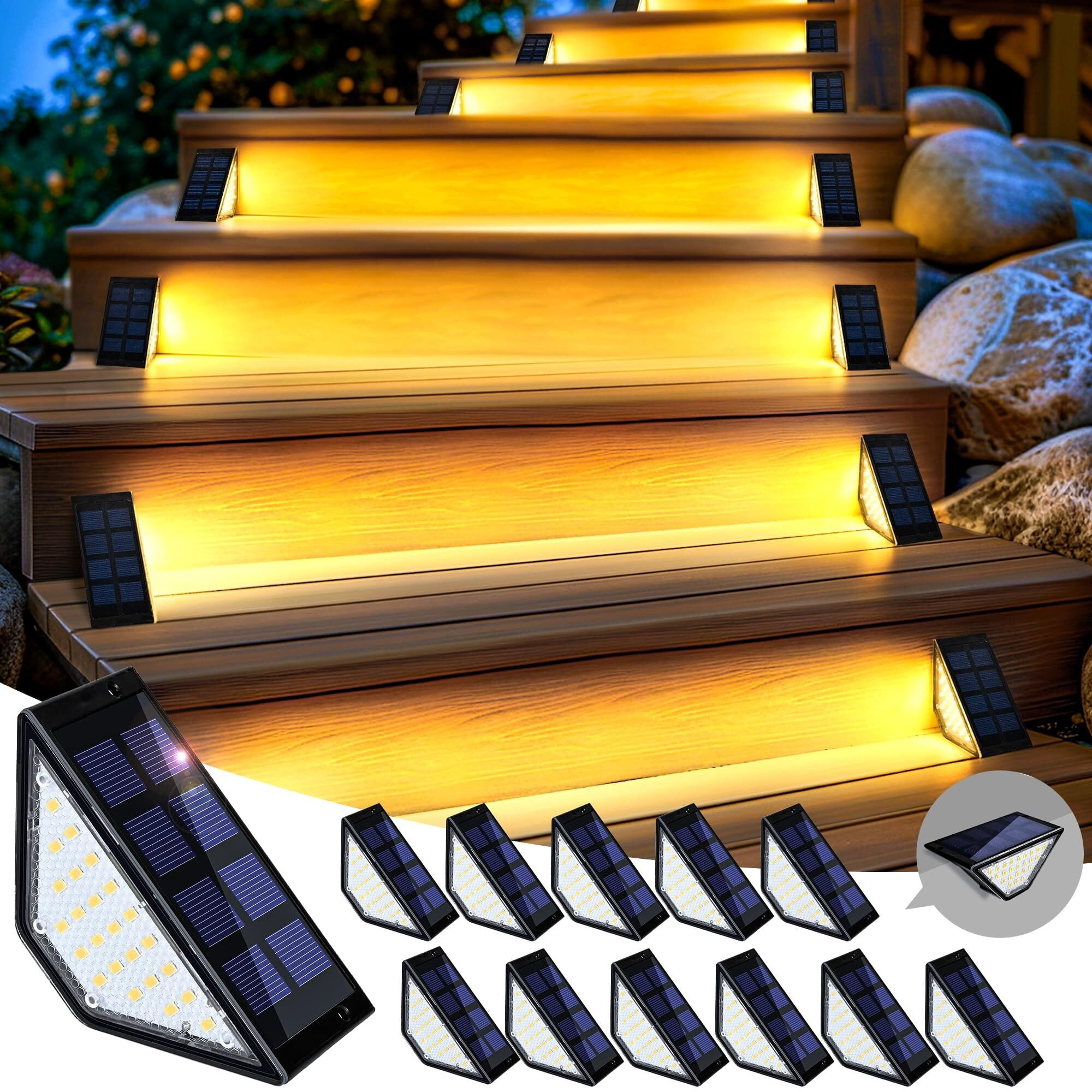 Solar Step Lights for Outside, 24 LEDs Solar Stair Lights Outdoor ...