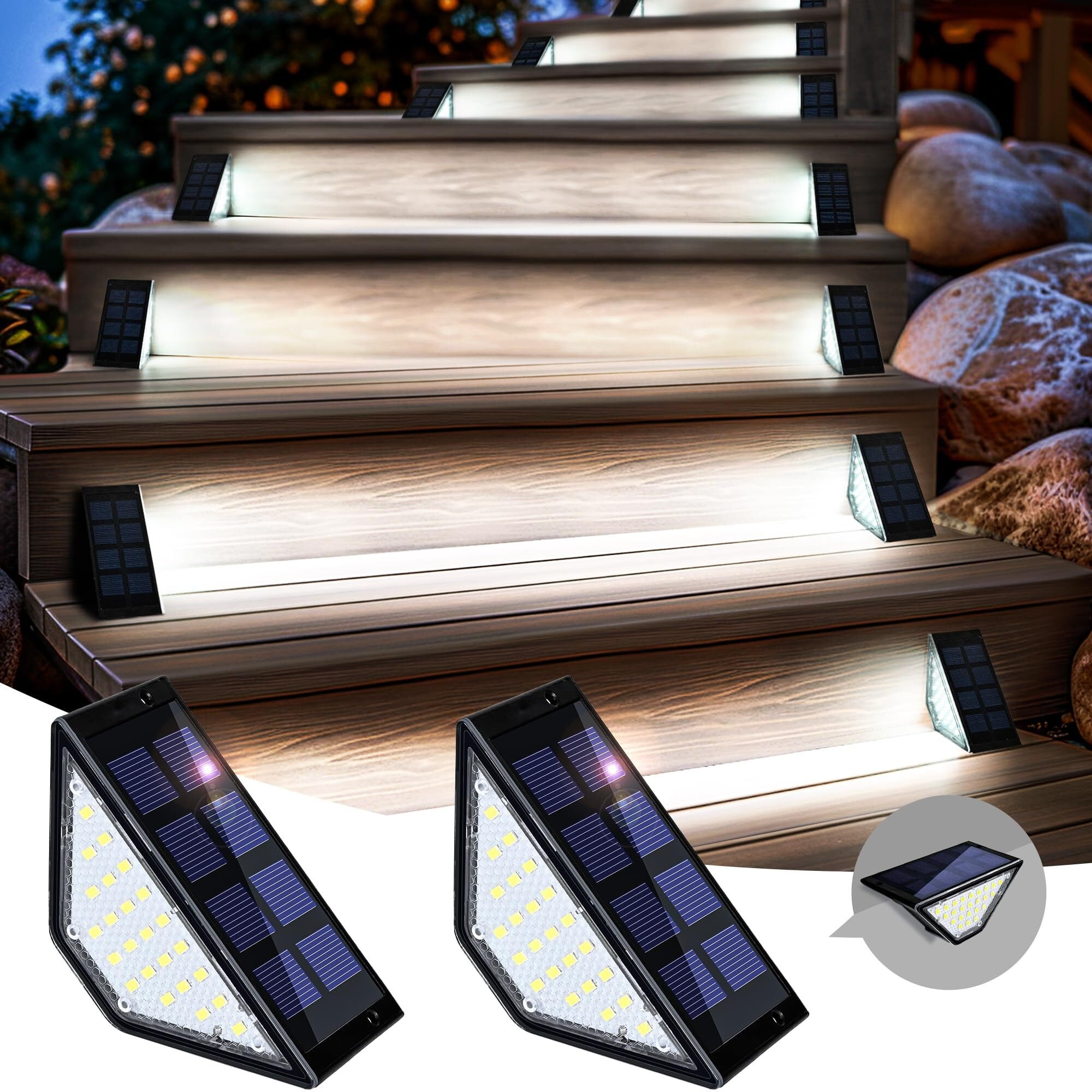 Solar Step Lights for Outside, 24 LEDs Solar Stair Lights Outdoor ...