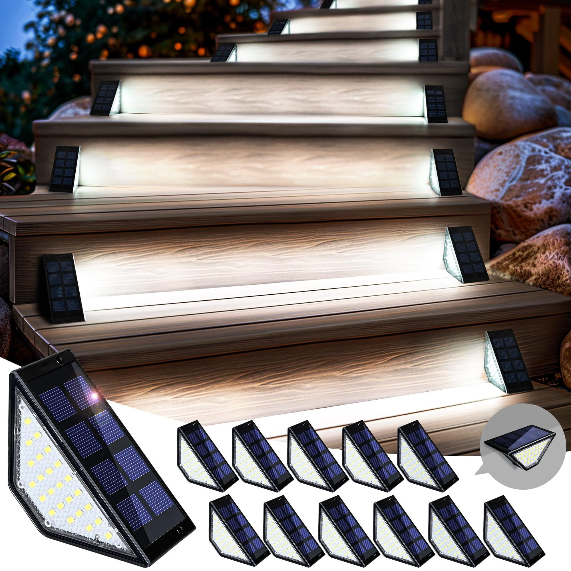 Solar Step Lights for Outside, 24 LEDs Solar Stair Lights Outdoor ...