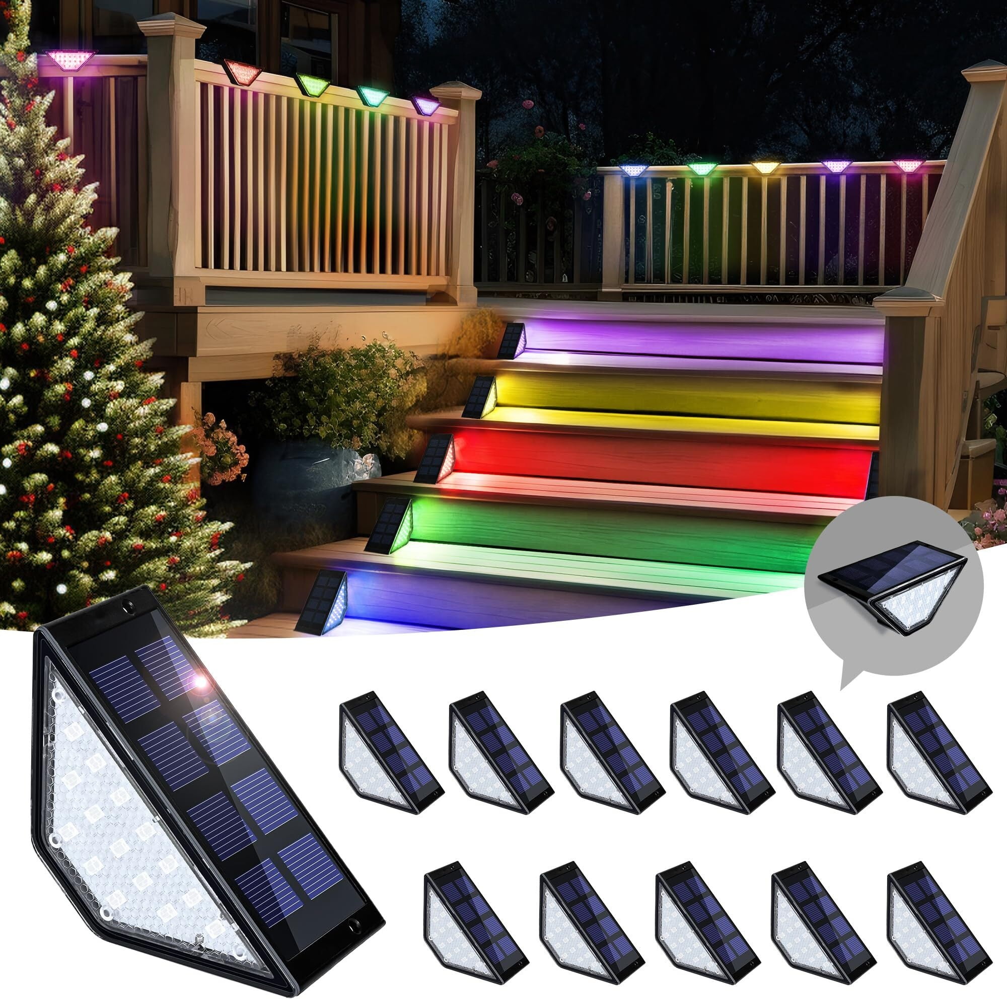 Solar Step Lights for Outside, 24 LEDs Solar Stair Lights Outdoor ...