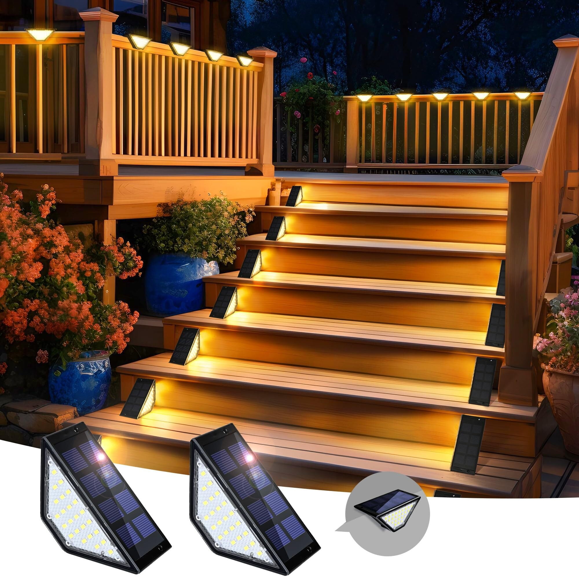 Solar Step Lights for Outside, 24 LEDs Solar Stair Lights Outdoor ...