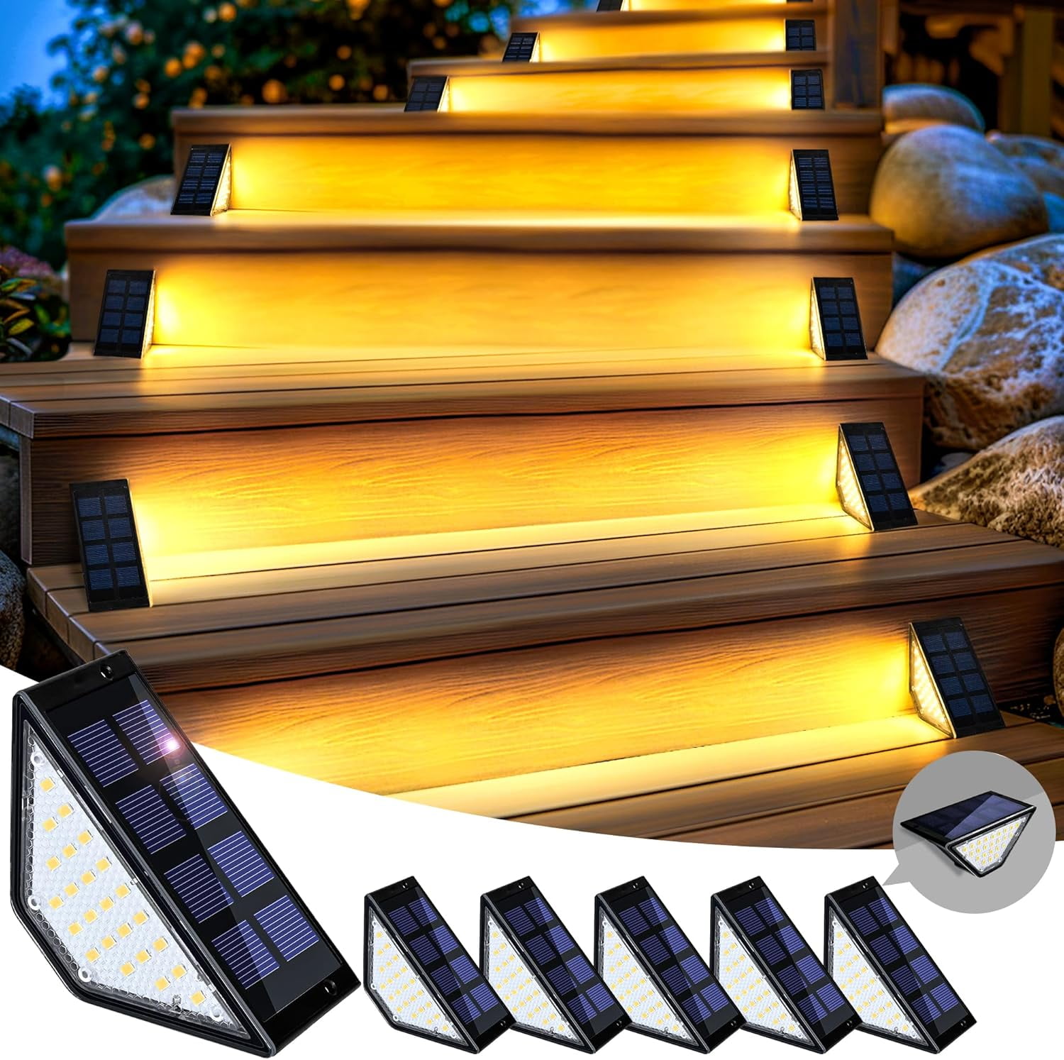 Solar Step Lights for Outside, 24 LEDs Solar Stair Lights Outdoor ...