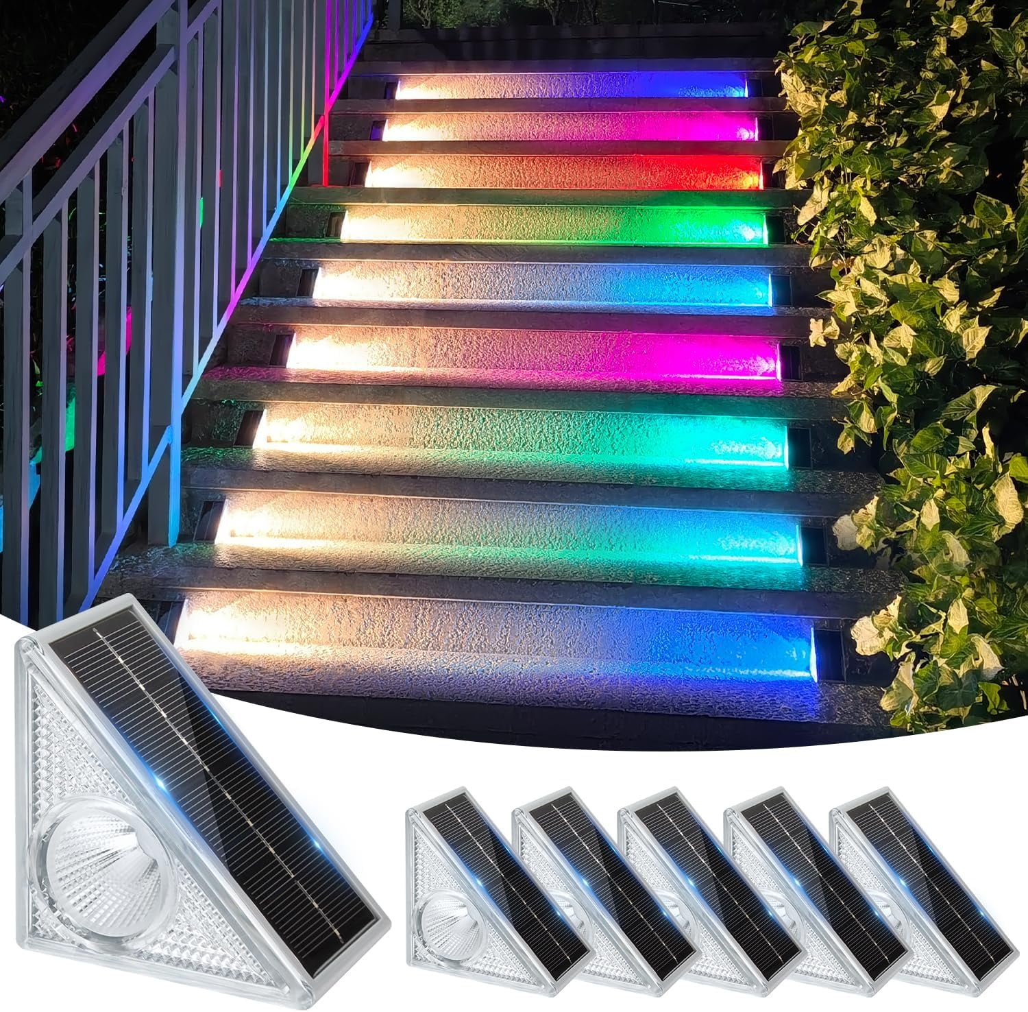 Solar Step Lights for Outside 6 Pack,10 Color Modes Stair Lights ...