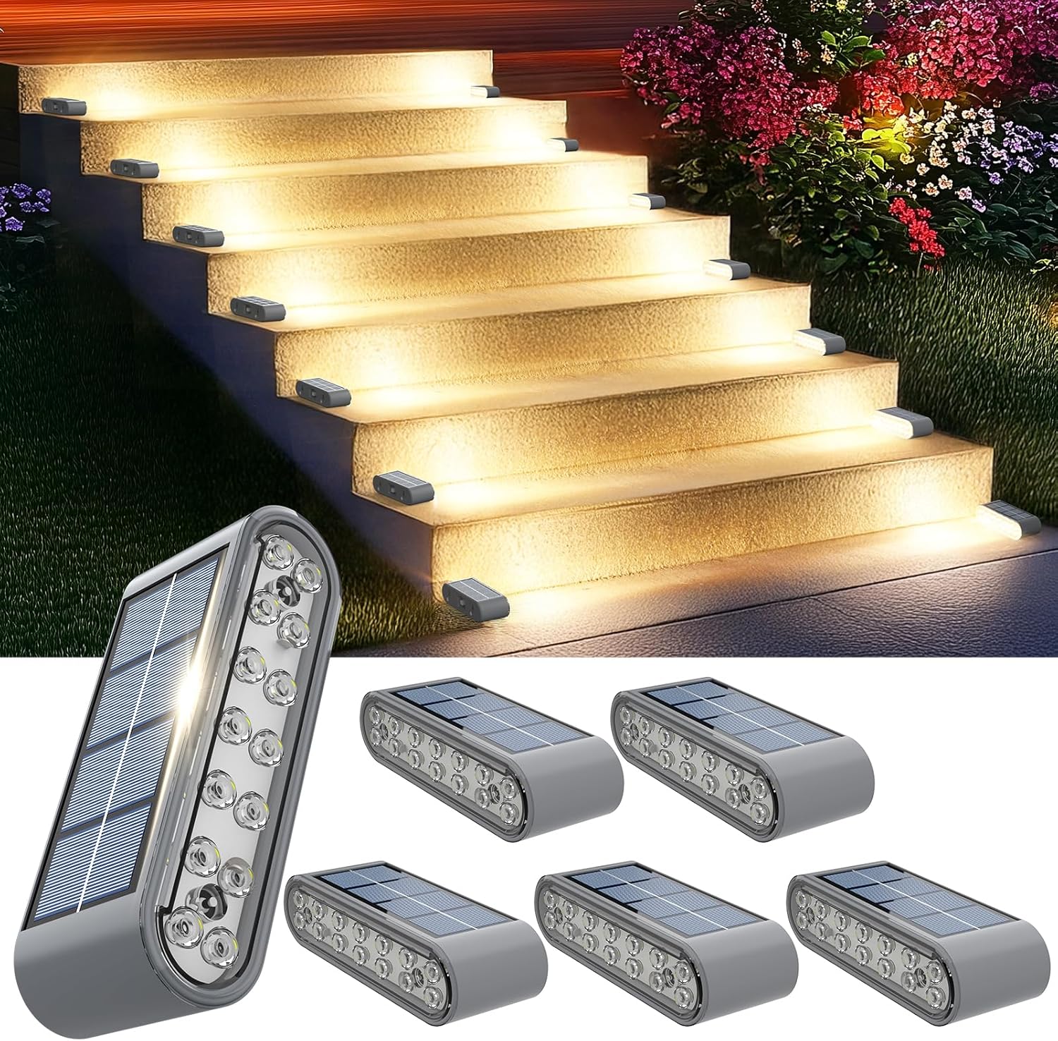 Solar Step Lights for Outside, 6-Pack Stair Light Outdoor Waterproof ...