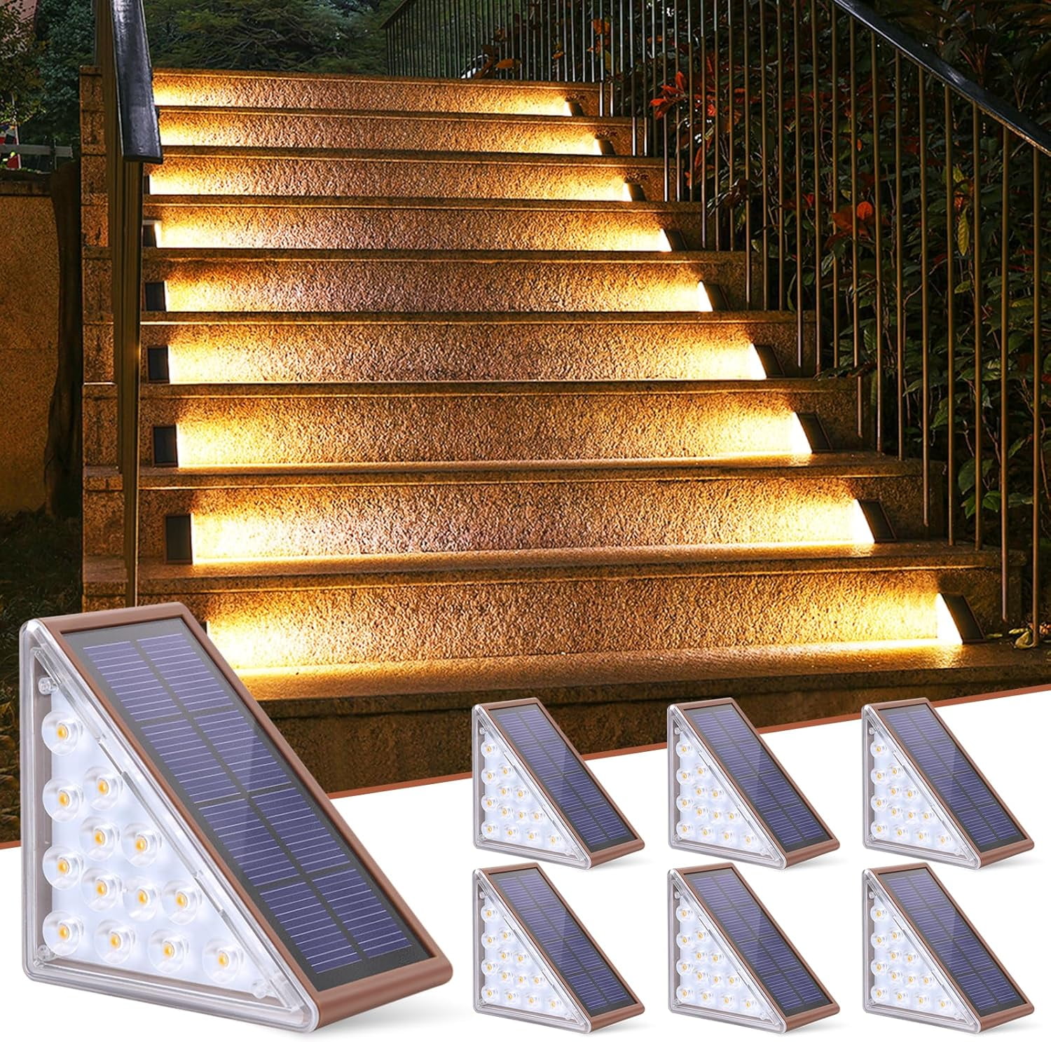 Solar Step Lights for Outside, 6 Pack Warm White Solar Stair Lights ...