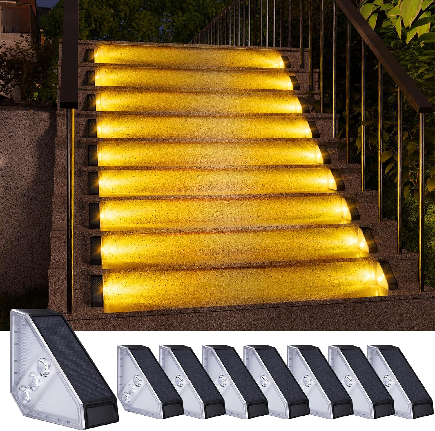 Solar Step Lights for Outside, 8 Pack Solar Stair Lights Outdoor ...