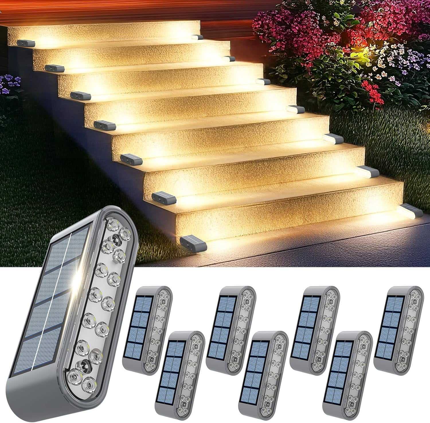 Solar Step Lights for Outside, 8-Pack Stair Light Outdoor Waterproof ...