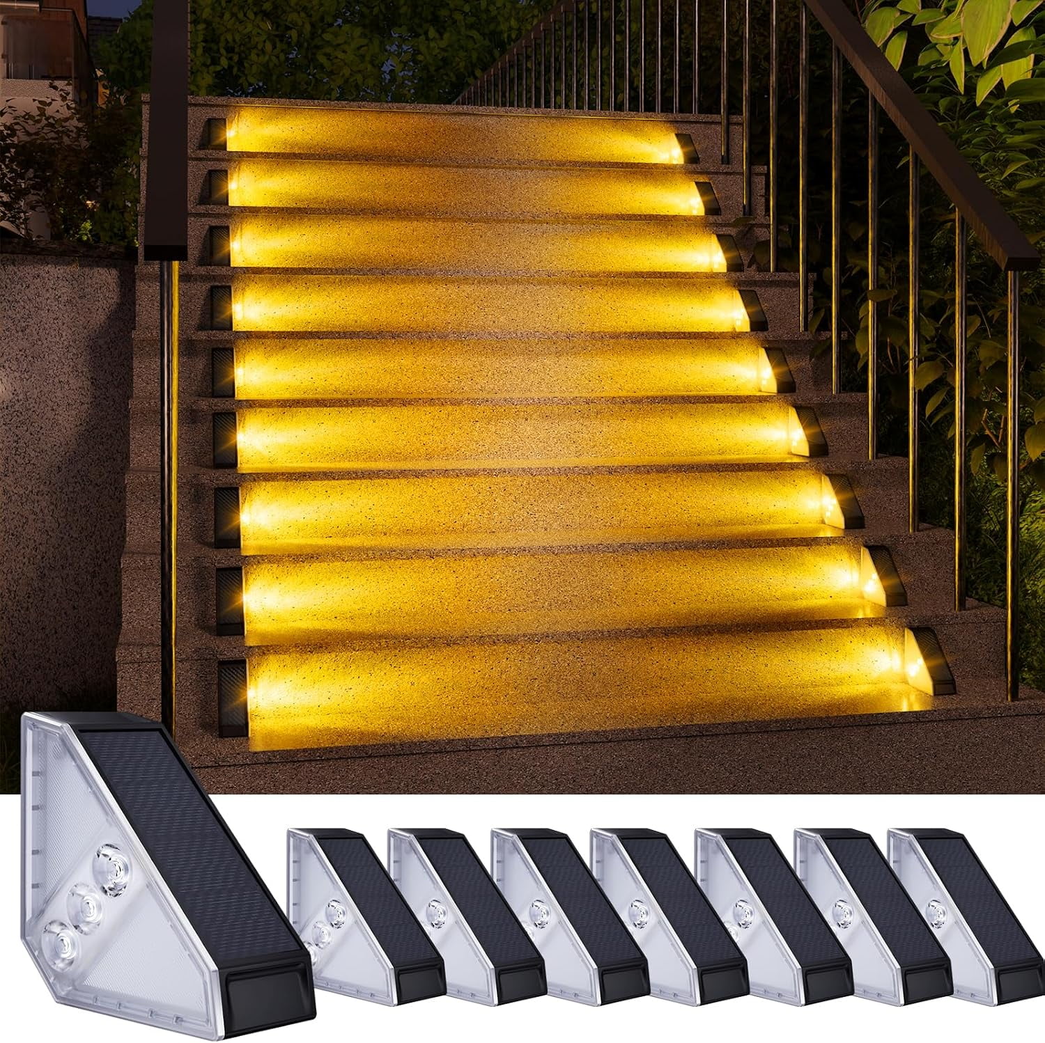 Solar Step Lights for Outside, 8 Pack Triangle Stair Light Outdoor ...