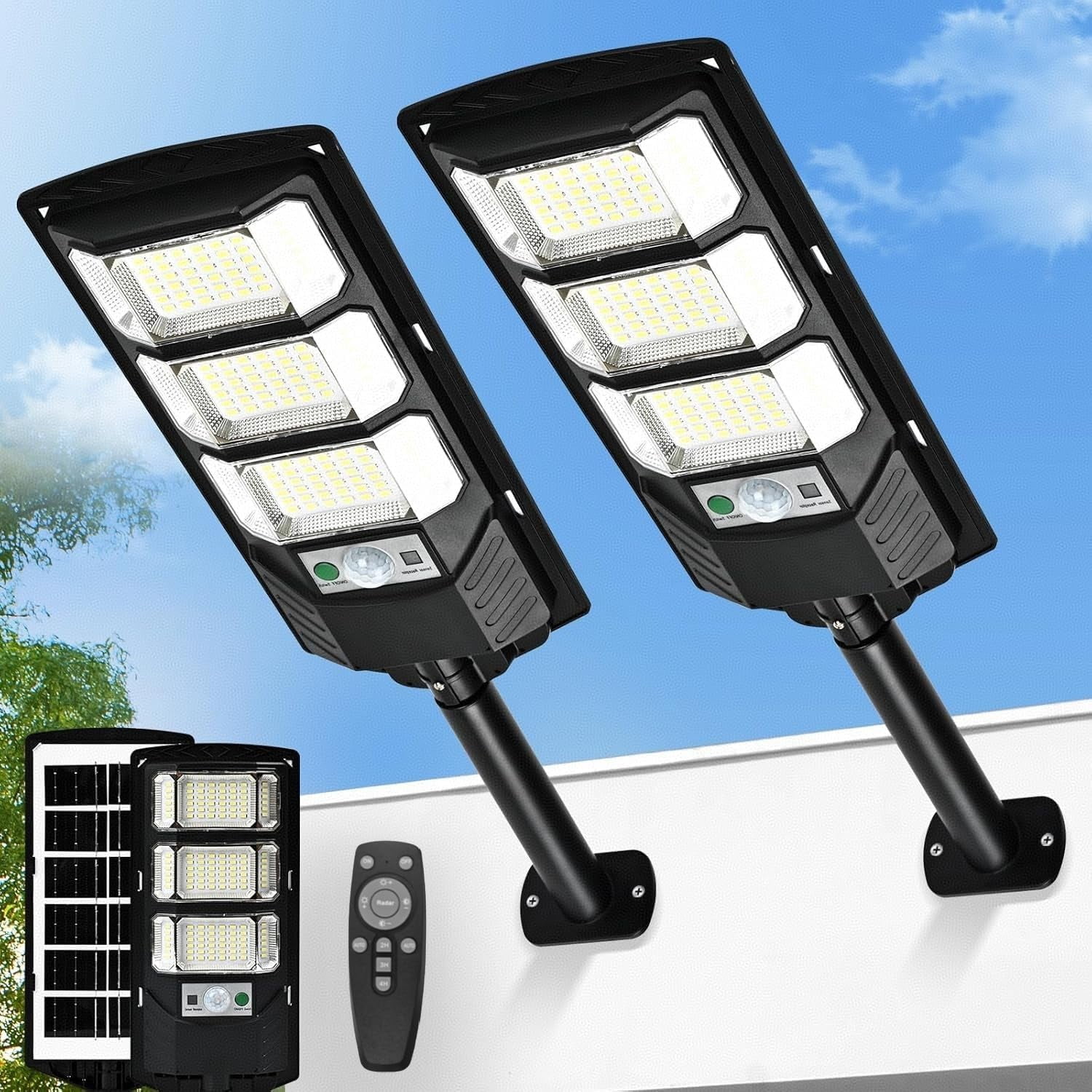 Solar Street Light 2-, 6500K Outdoor Induction Street Light, Flood ...