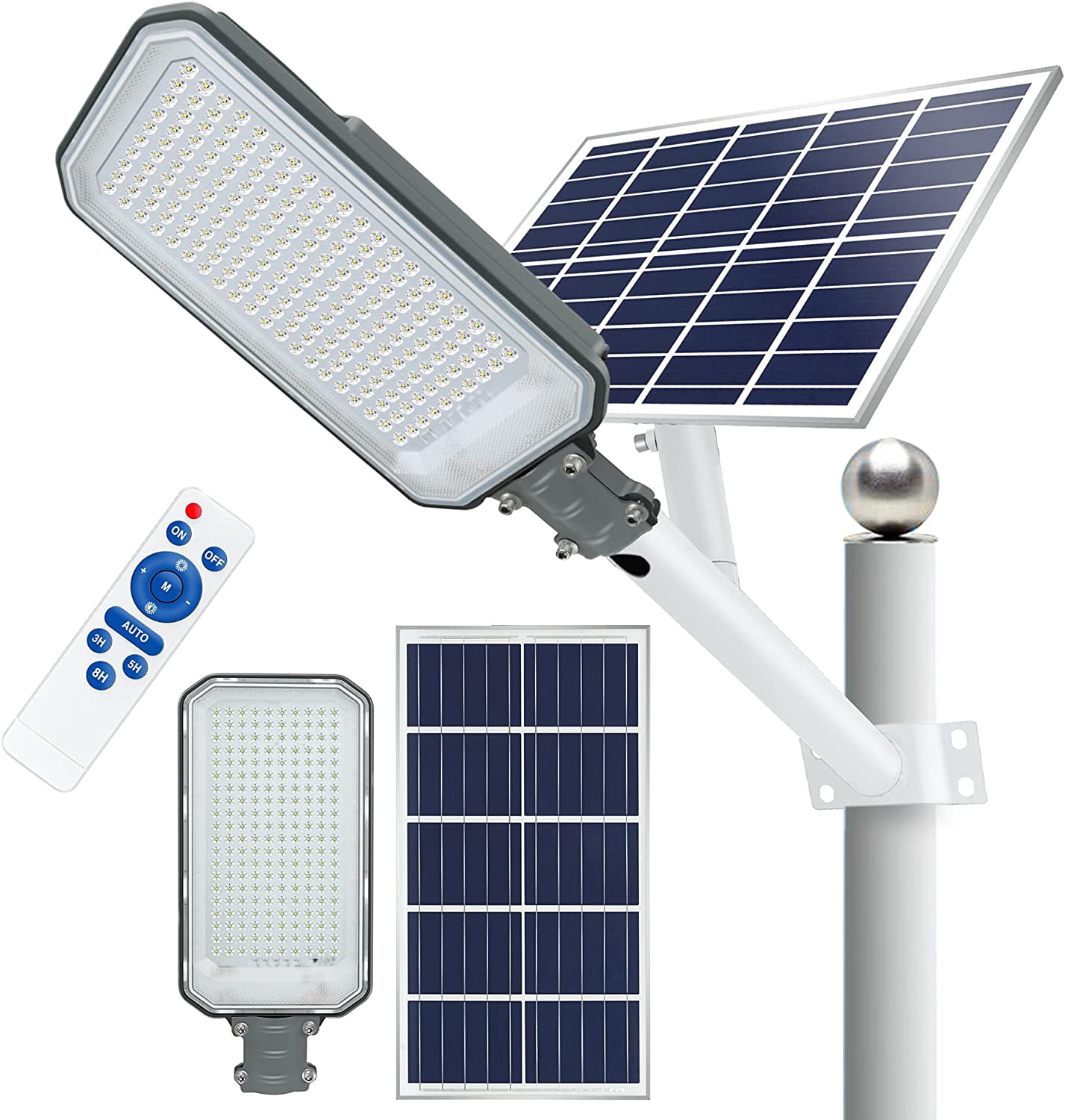 Solar Street Light 200W, 10000lm Outdoor LED Street Light with Remote ...