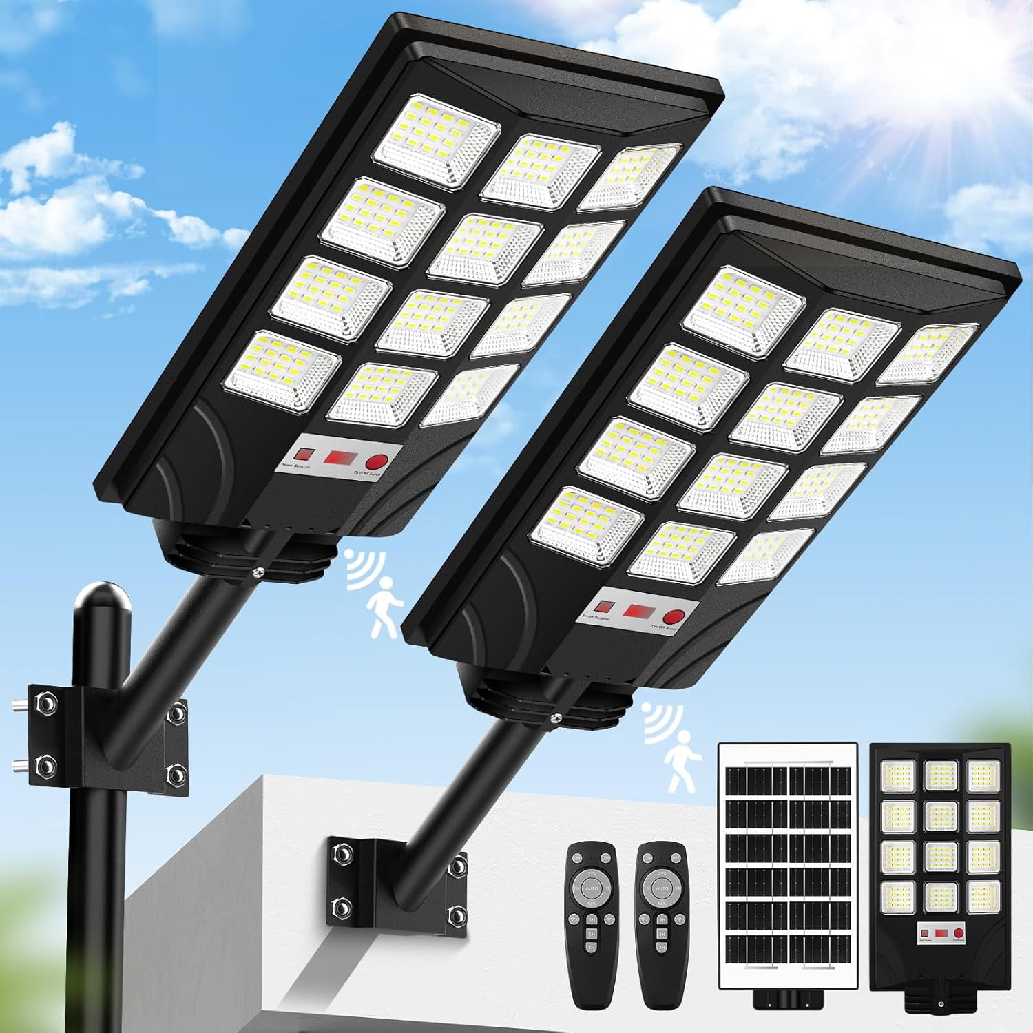 Solar Street Light Outdoor, 20000LM 6500K Waterproof Motion Sensor LED ...