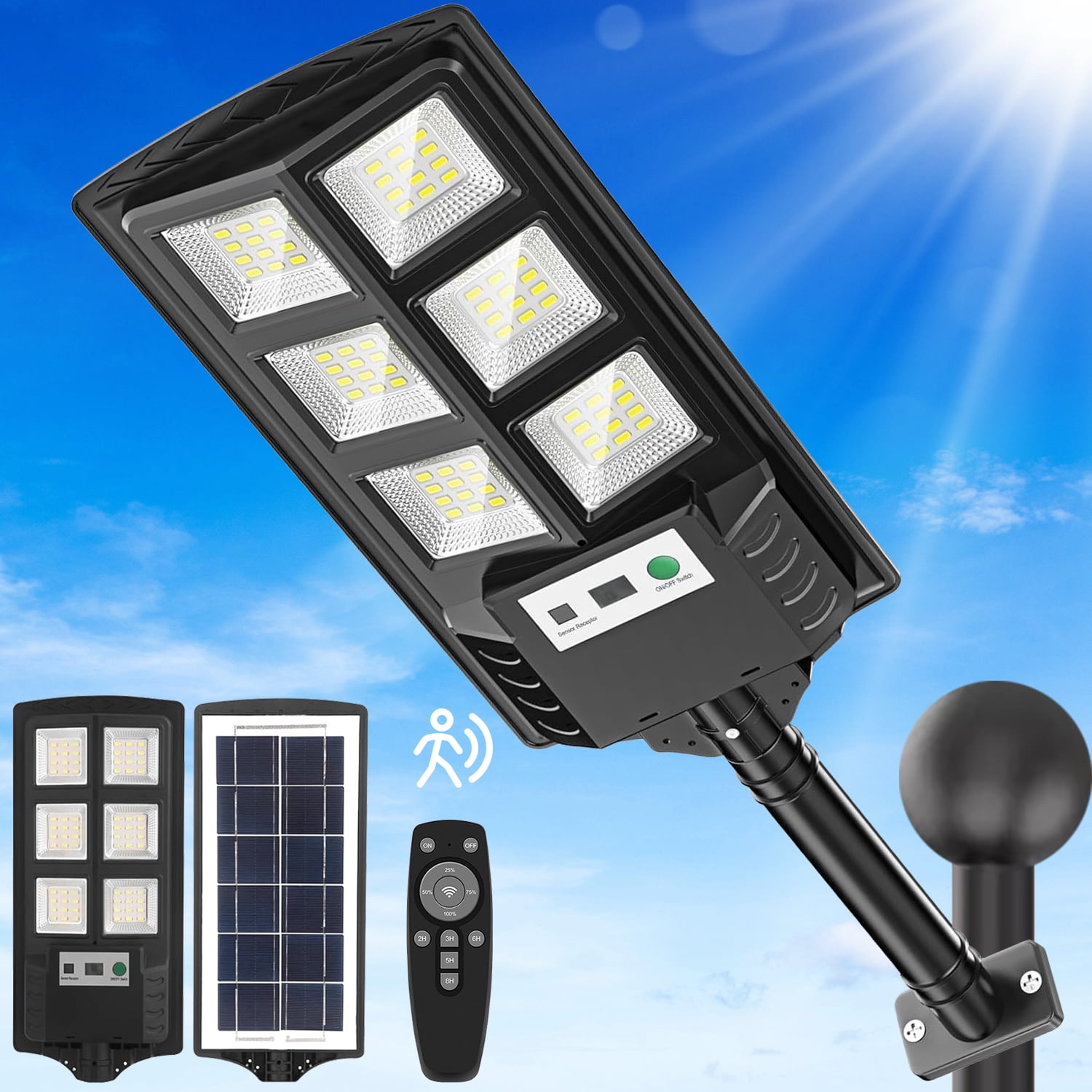 Solar Street Lights, 8800LM Motion Sensor Outdoor Flood Lights with ...