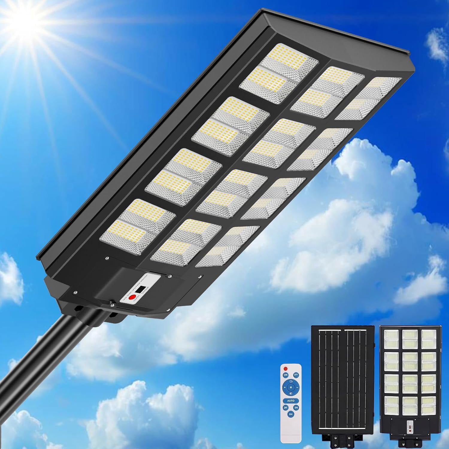 Solar Street Lights Outdoor, IP66 Waterproof Solar Flood Light with ...