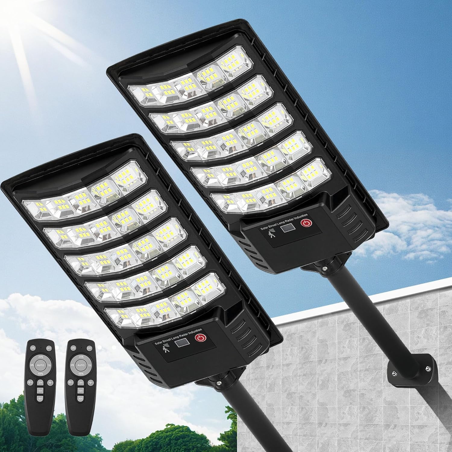 Solar Street Lights Outdoor Waterproof, 2 Pack High Lumen Solar Outdoor ...