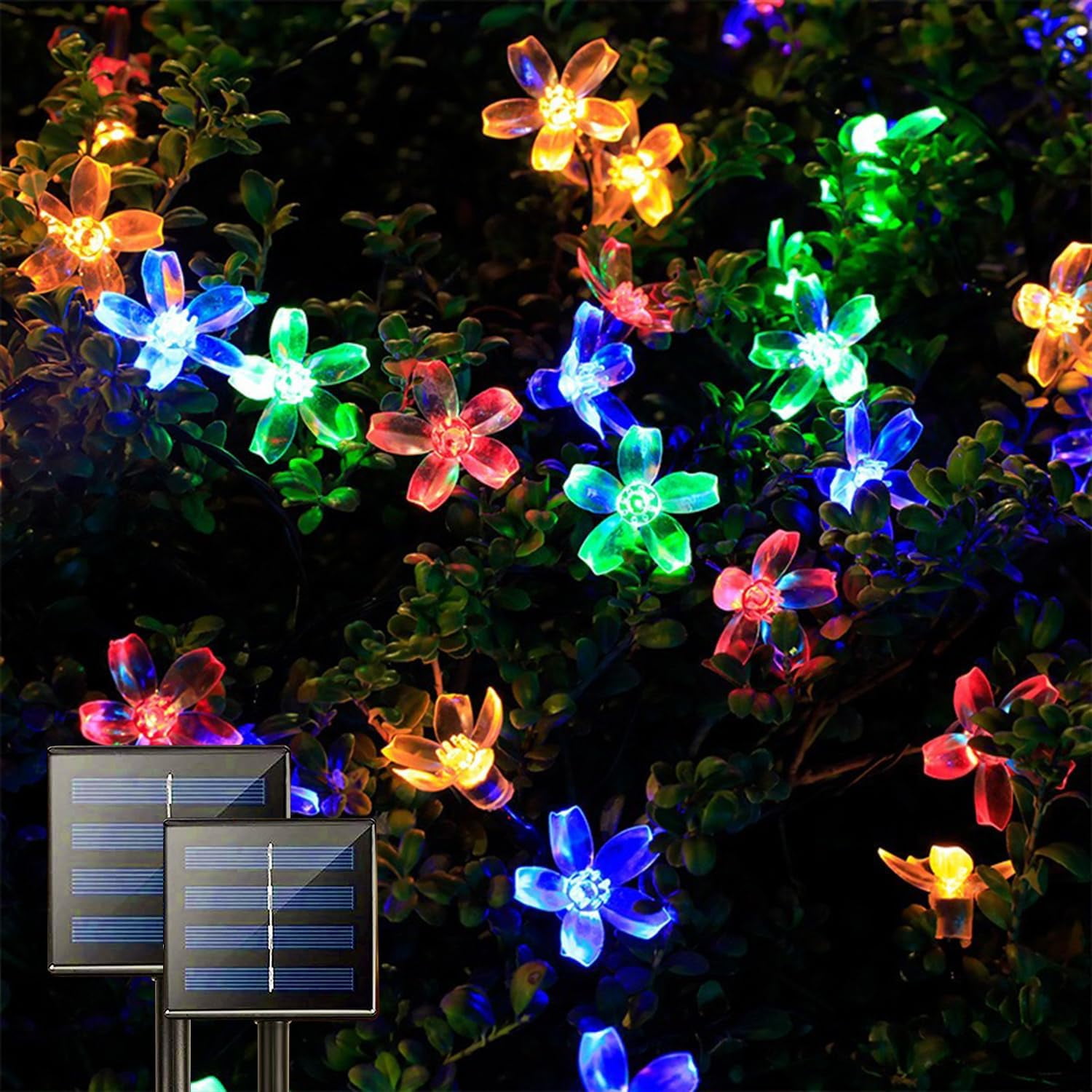 Solar String Flower Lights Outdoor 2Pack 200 LED 80Ft Multi-Color Fairy ...