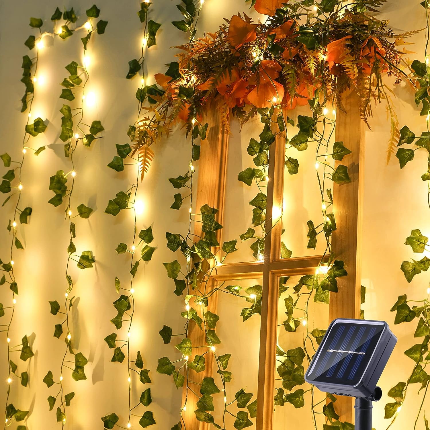 Solar String Lights, 33ft 100 LED Solar Vine String Lights, Artificial ...