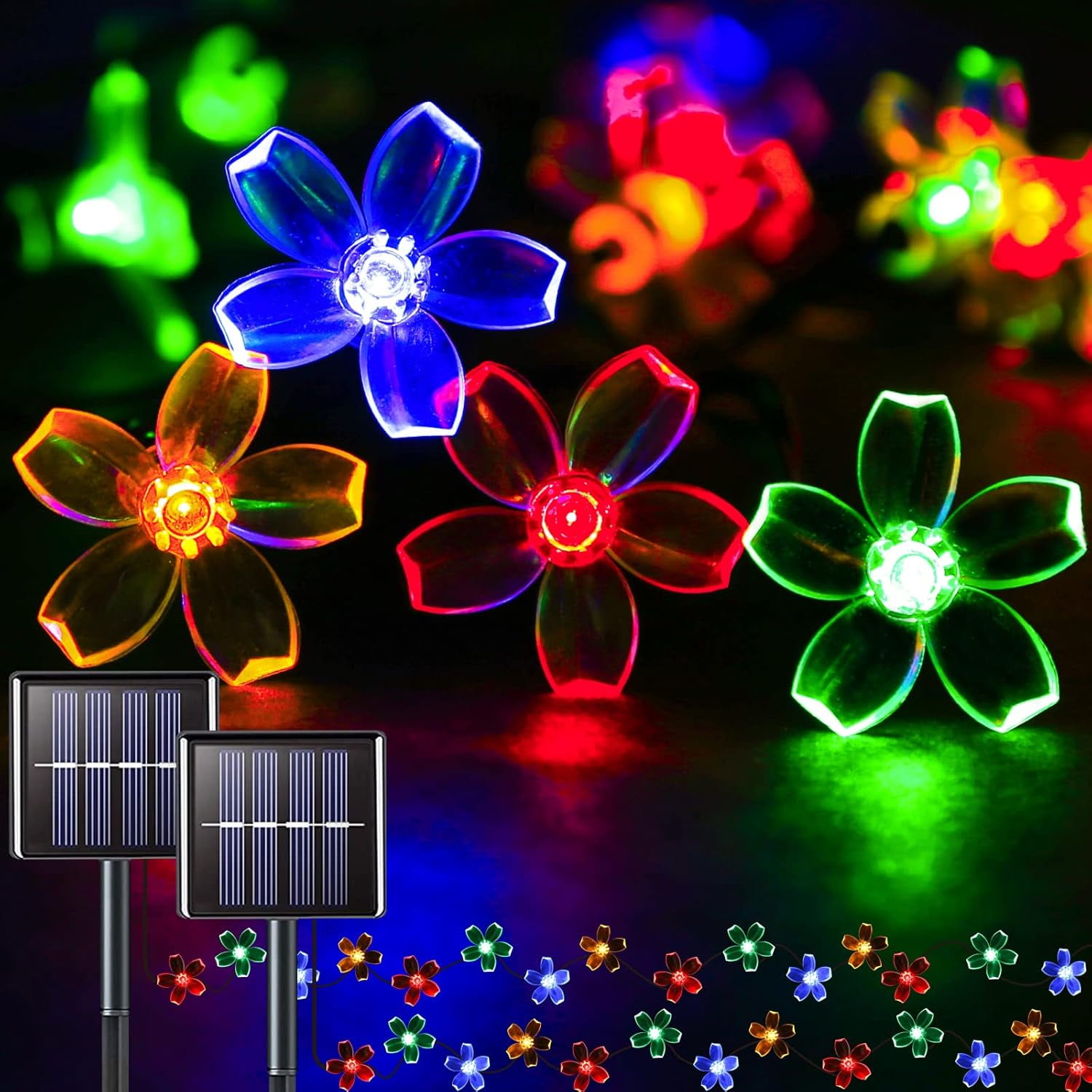 Solar String Lights For Outside, 2 Pack 100 Led Flower Solar Powered ...