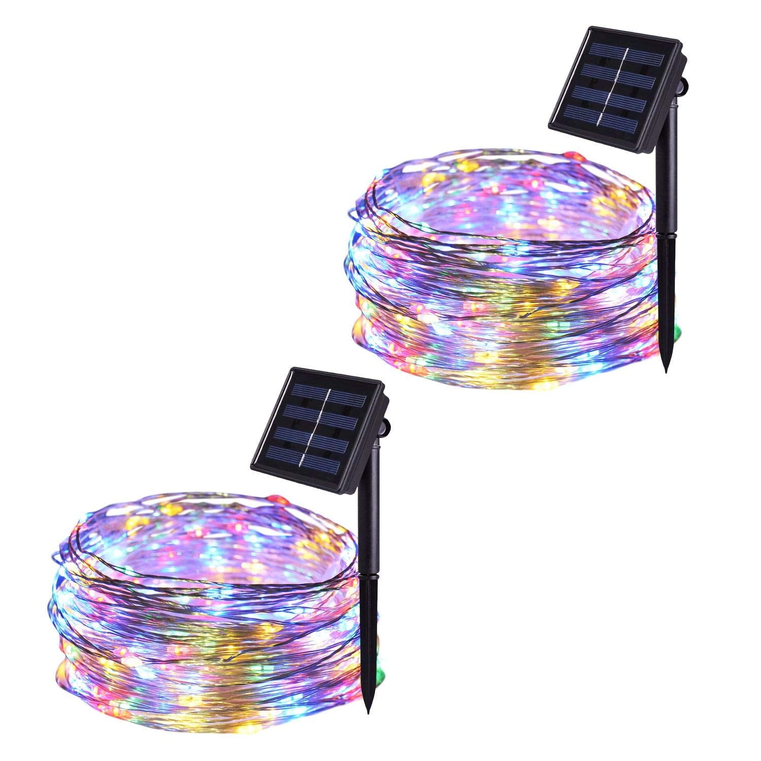 Solar String Lights Multi Color, 100 LED Fairy Lights 2-Pack Copper ...