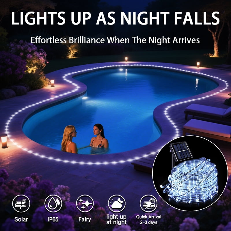 Solar String Lights Outdoor, 39FT 100 LED Rope Lights Solar Powered ...