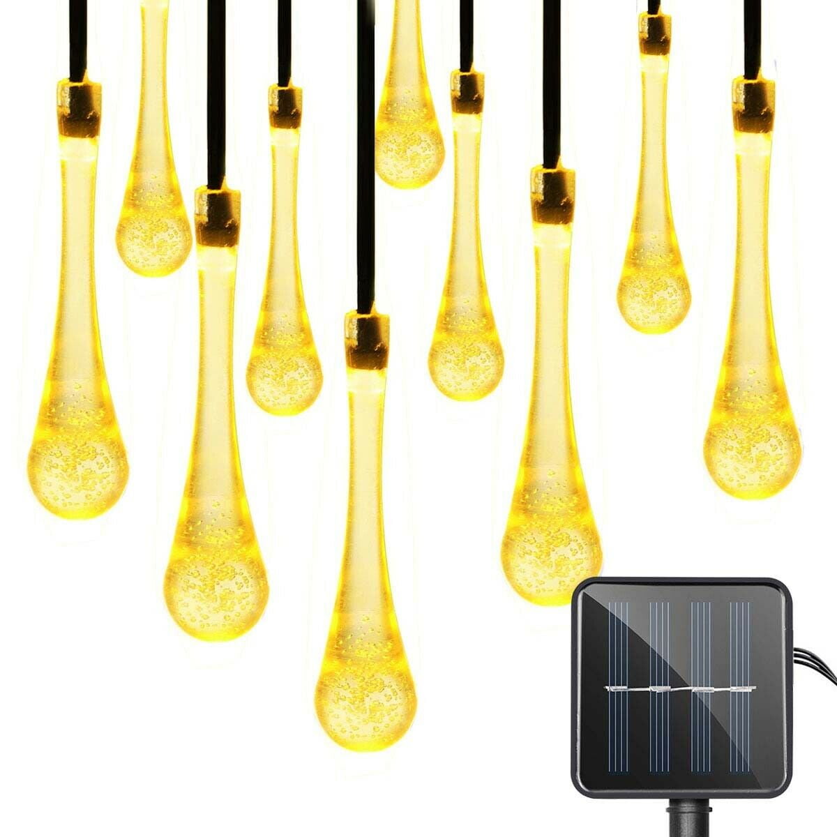 Solar String Lights Outdoor, LED Water Drop Solar Powered String Lights ...