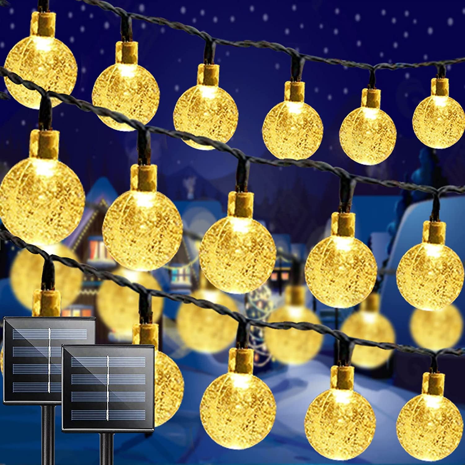 Solar String Lights Outdoor Waterproof, 100 LED 39ft Crystal Globe ...