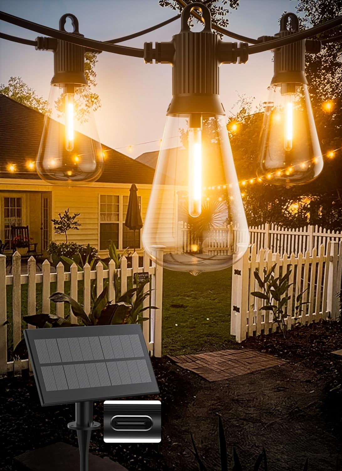 Solar String Lights Outdoor Waterproof 100FT with USB Port and 52 ...