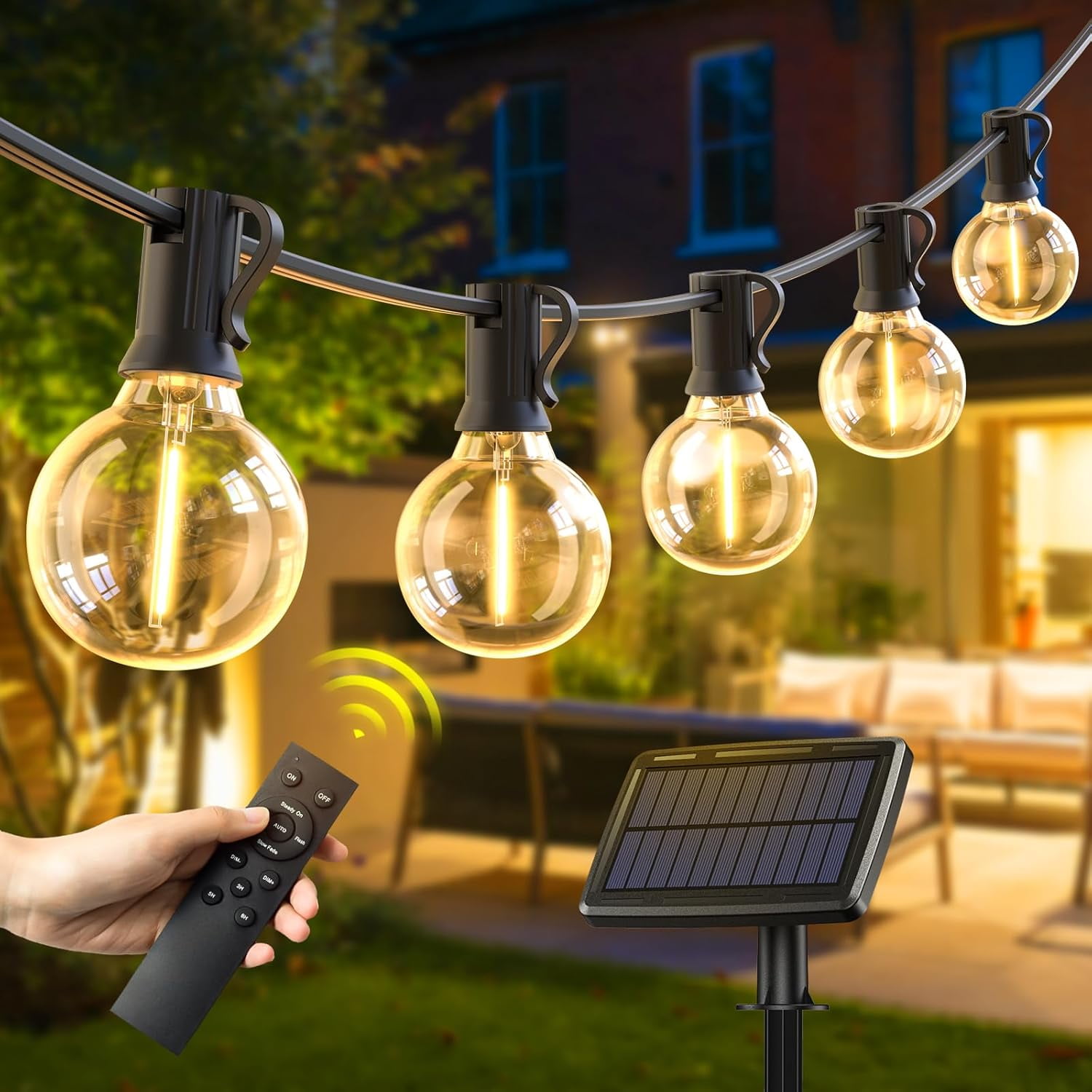 Solar String Lights Outdoor Waterproof with Remote 4 Light Mode, 106ft ...